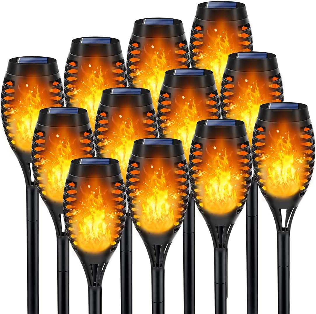 Outdoor Solar Lights, Solar Torch Light with Flickering Flame, Garden ...