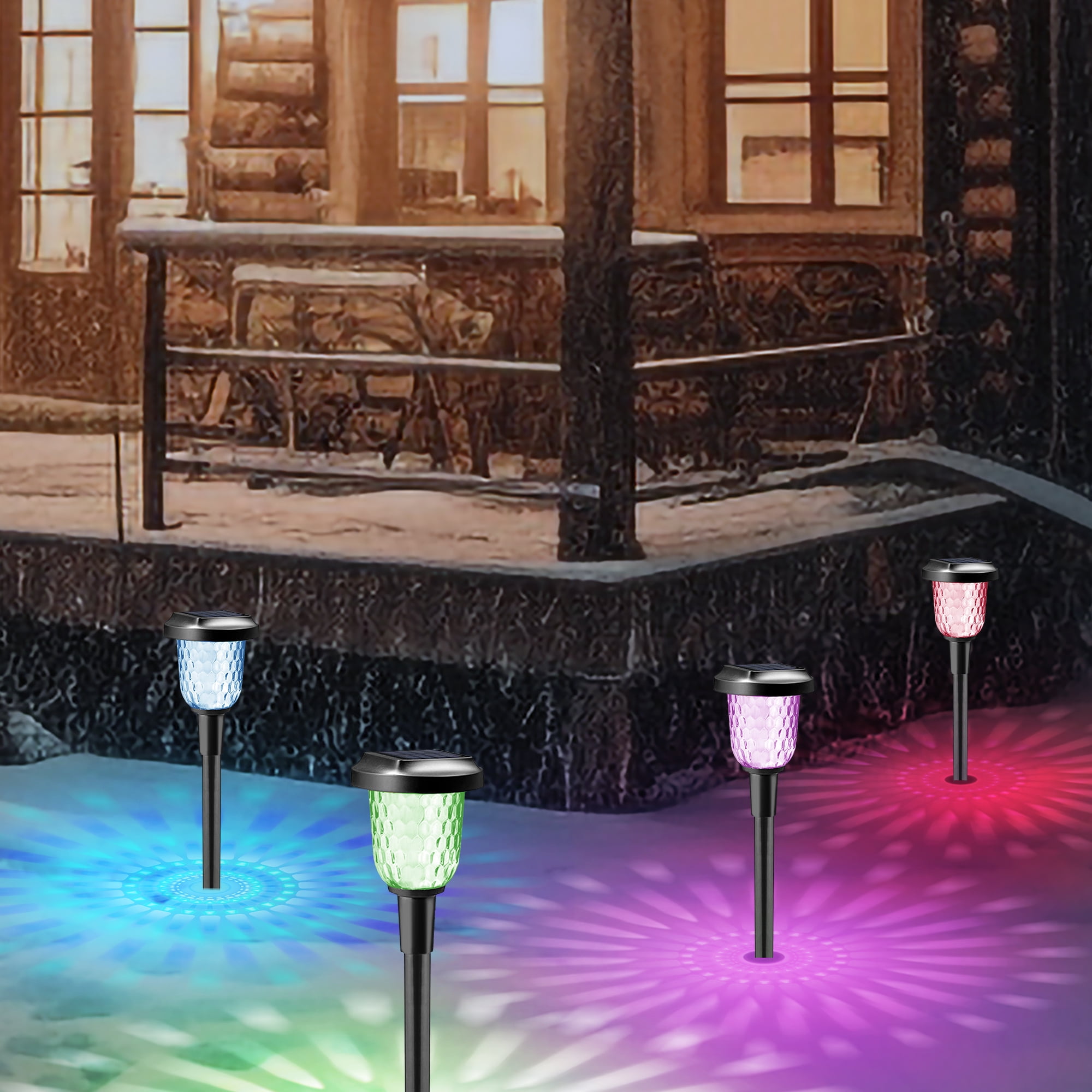 Outdoor Solar Powered LED Pathway Lights, Waterproof Glass Lampshade ...