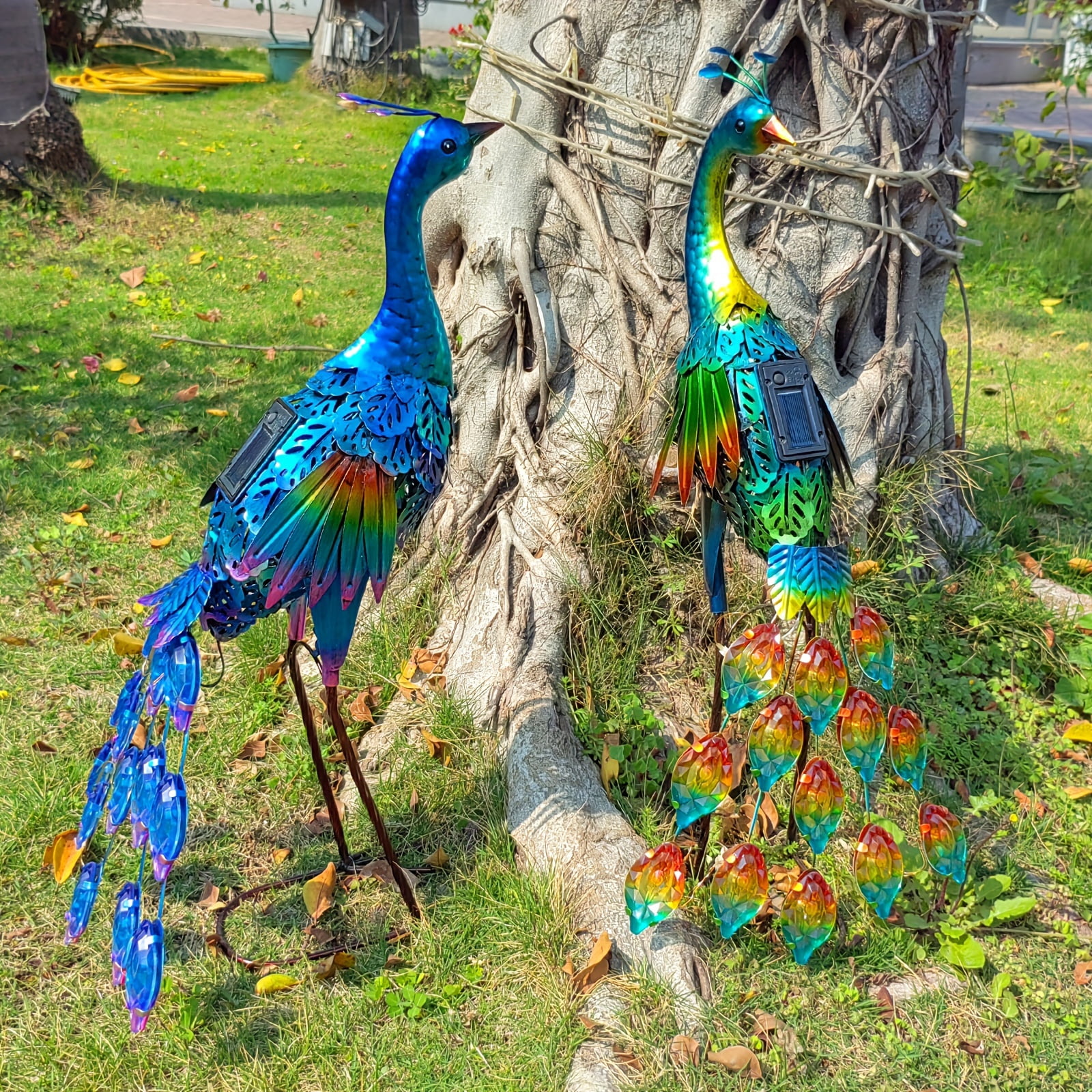 Outdoor Solar Peacock Statue Garden Deco Metal Birds Garden Sculptures ...