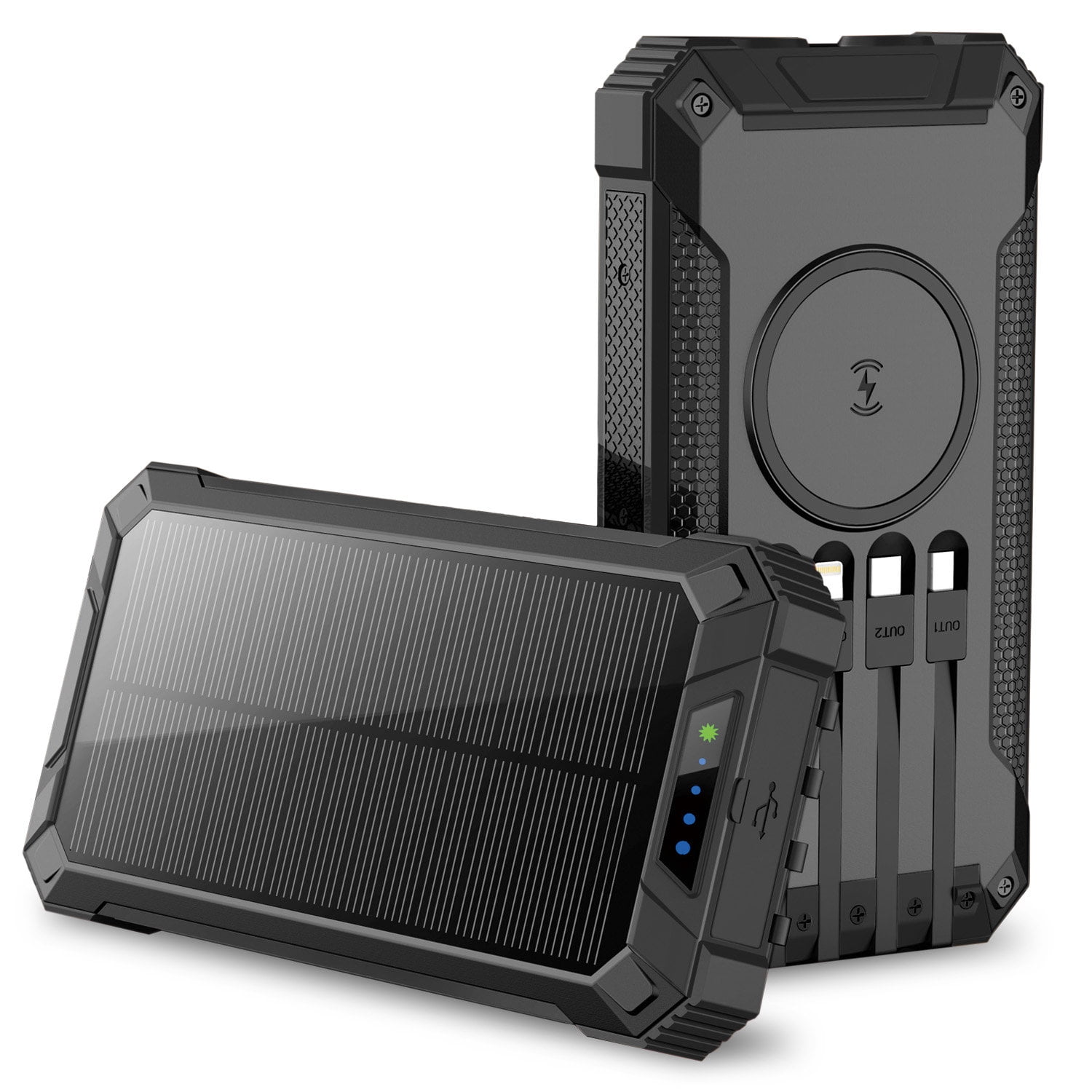 Outdoor Solar Portable Power Bank with Wireless Charging, Built-in 4 ...