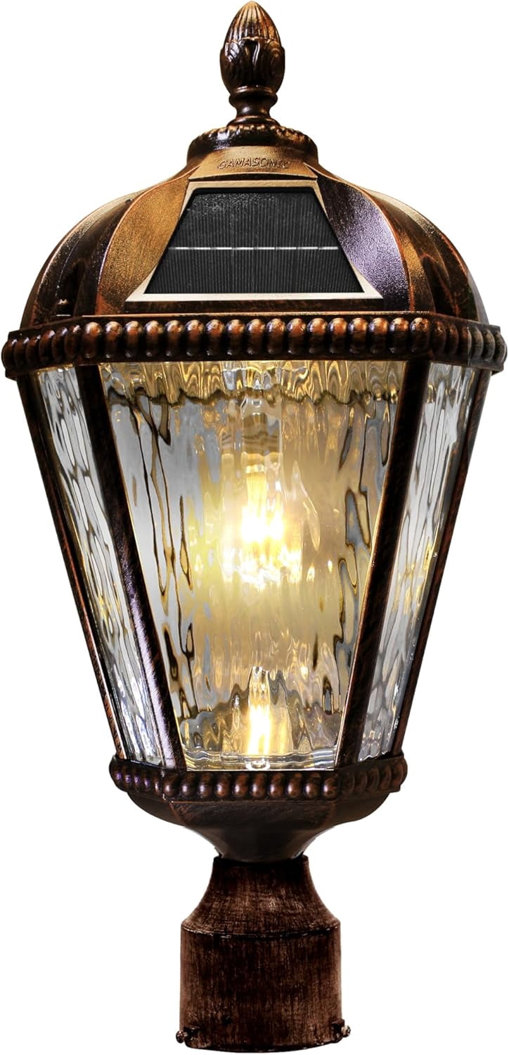 Outdoor Solar Post Light, Brushed Bronze Finish Aluminum, Royal Bulb ...