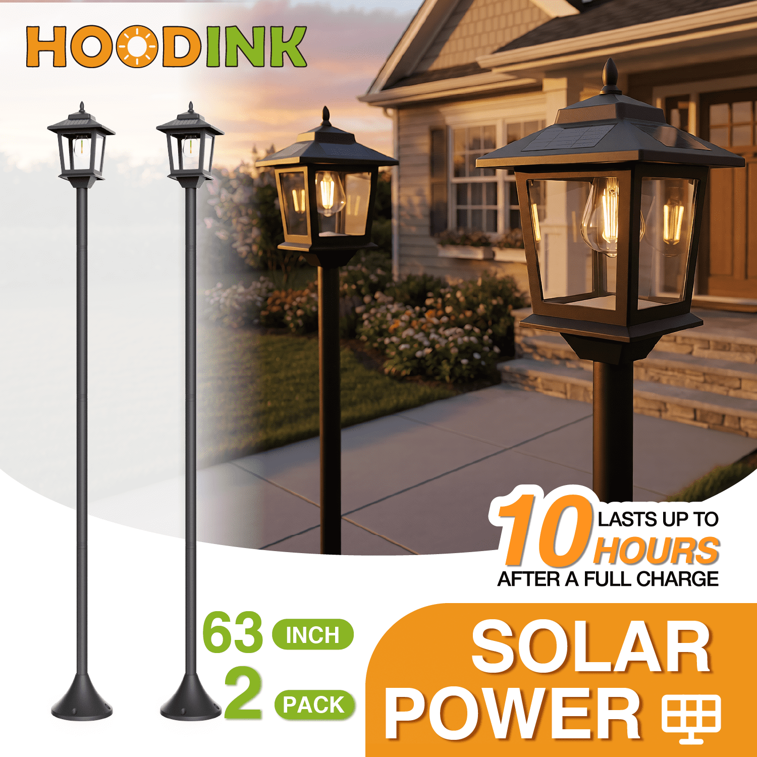 Outdoor Solar Post Lights, 2-Pack 63" Dusk to Dawn Solar Lamp Posts ...