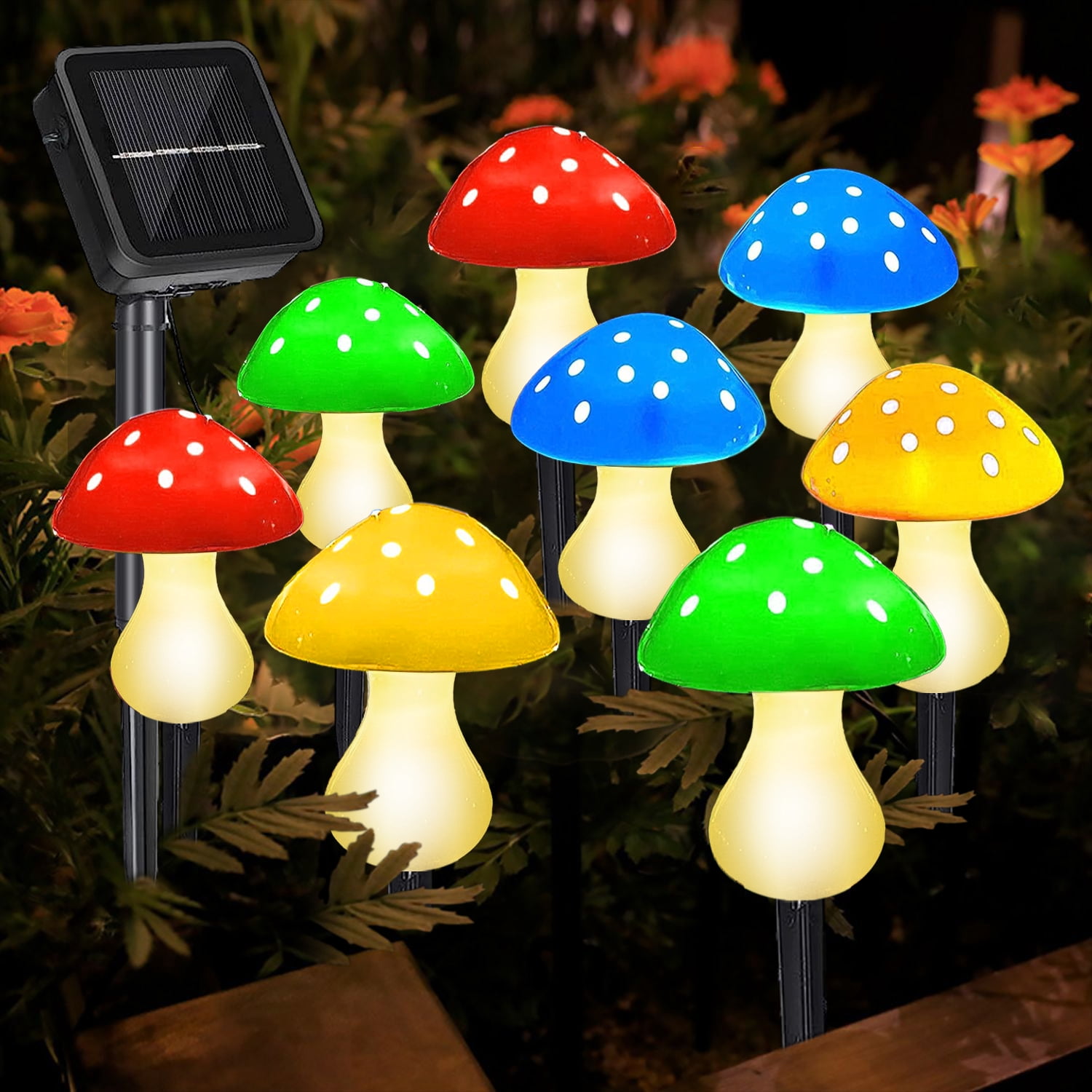 Outdoor Solar Powered Mushroom Garden Lights, Waterproof Solar Night ...