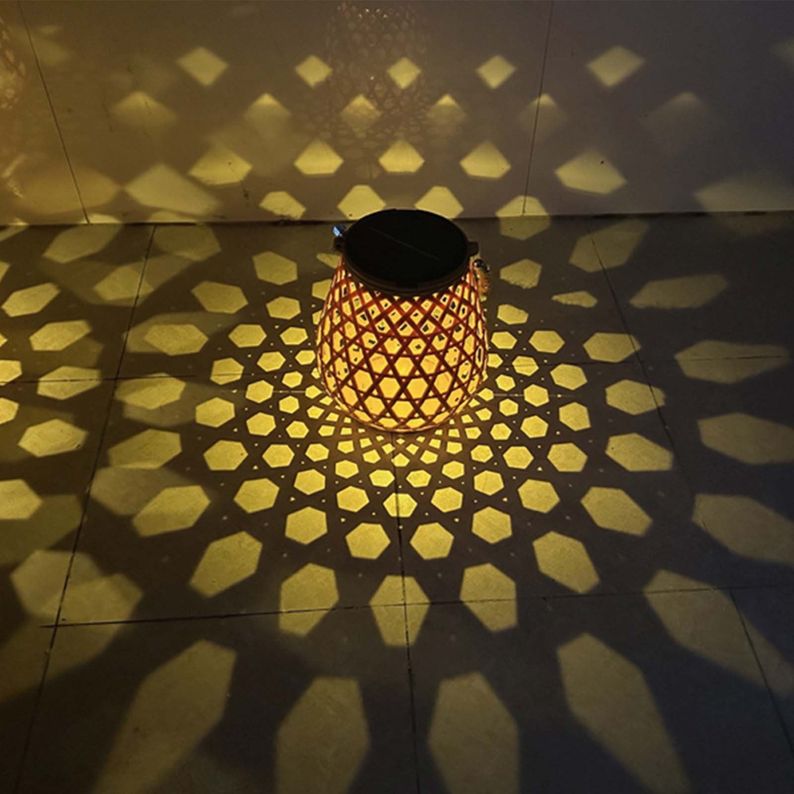 Outdoor Solar Rattan Lantern with Twine Handle, Garden Hanging Lights ...