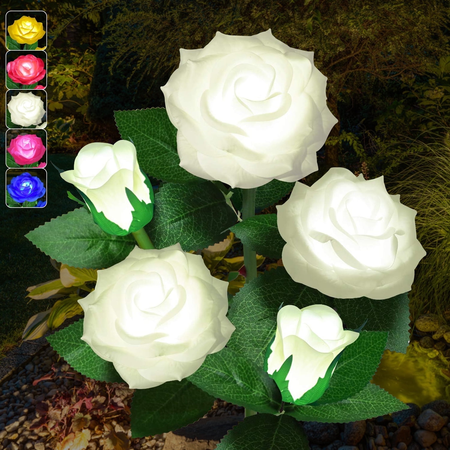 Outdoor Solar Rose Flower Lights with 5 Rose Flowers, Waterproof Solar ...