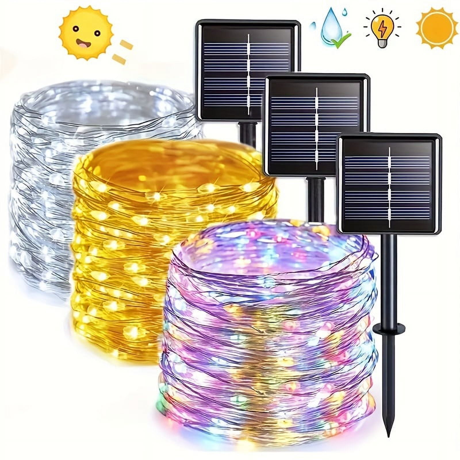 Outdoor Solar String Light 300 LED Solar Fairy Light 8 Modes Metal Wire ...