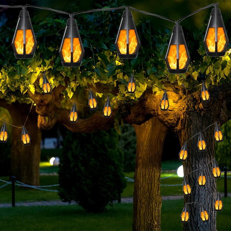Outdoor Solar String Lights with 15 Flickering Flame Bulbs, Waterproof ...