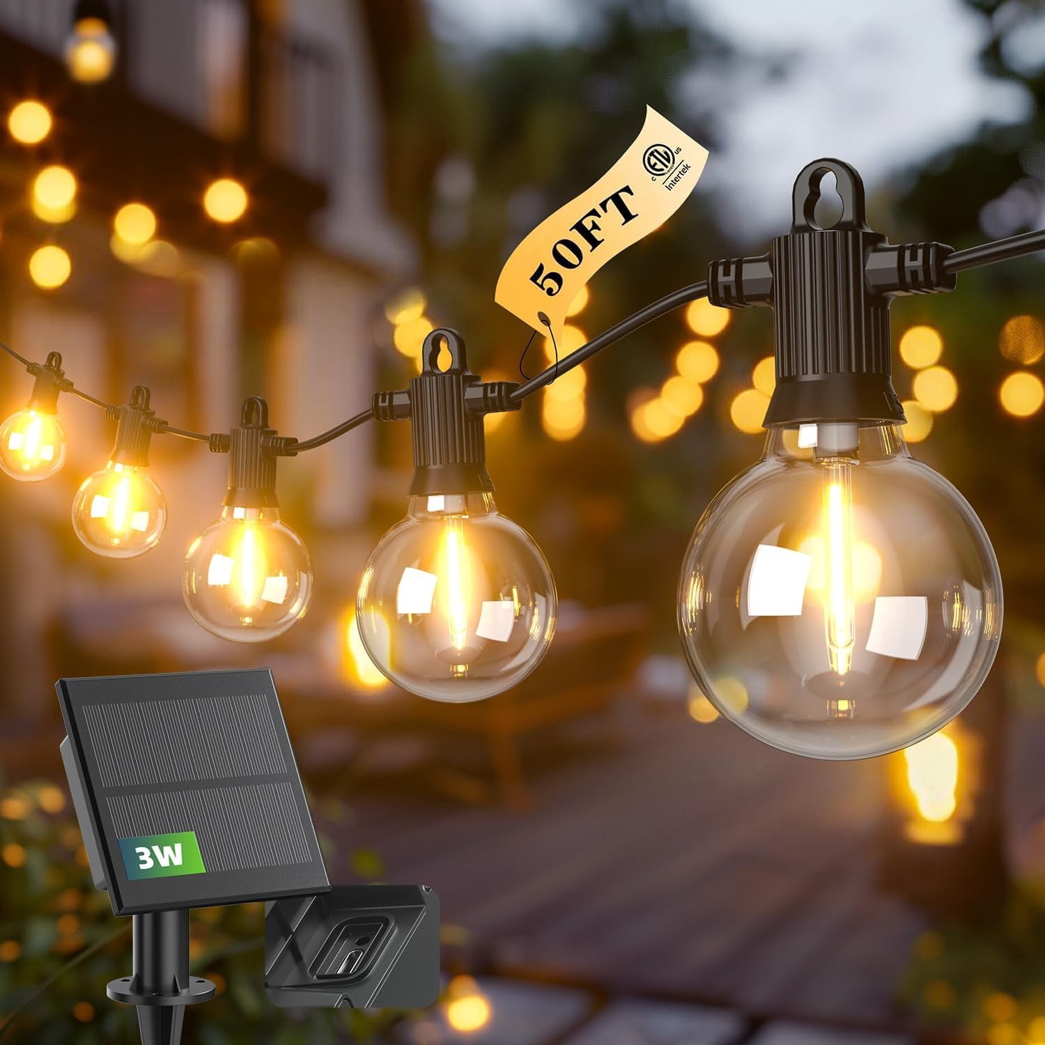 Outdoor Solar String Lights, IP65 Shatterproof Edison Lights with USB ...