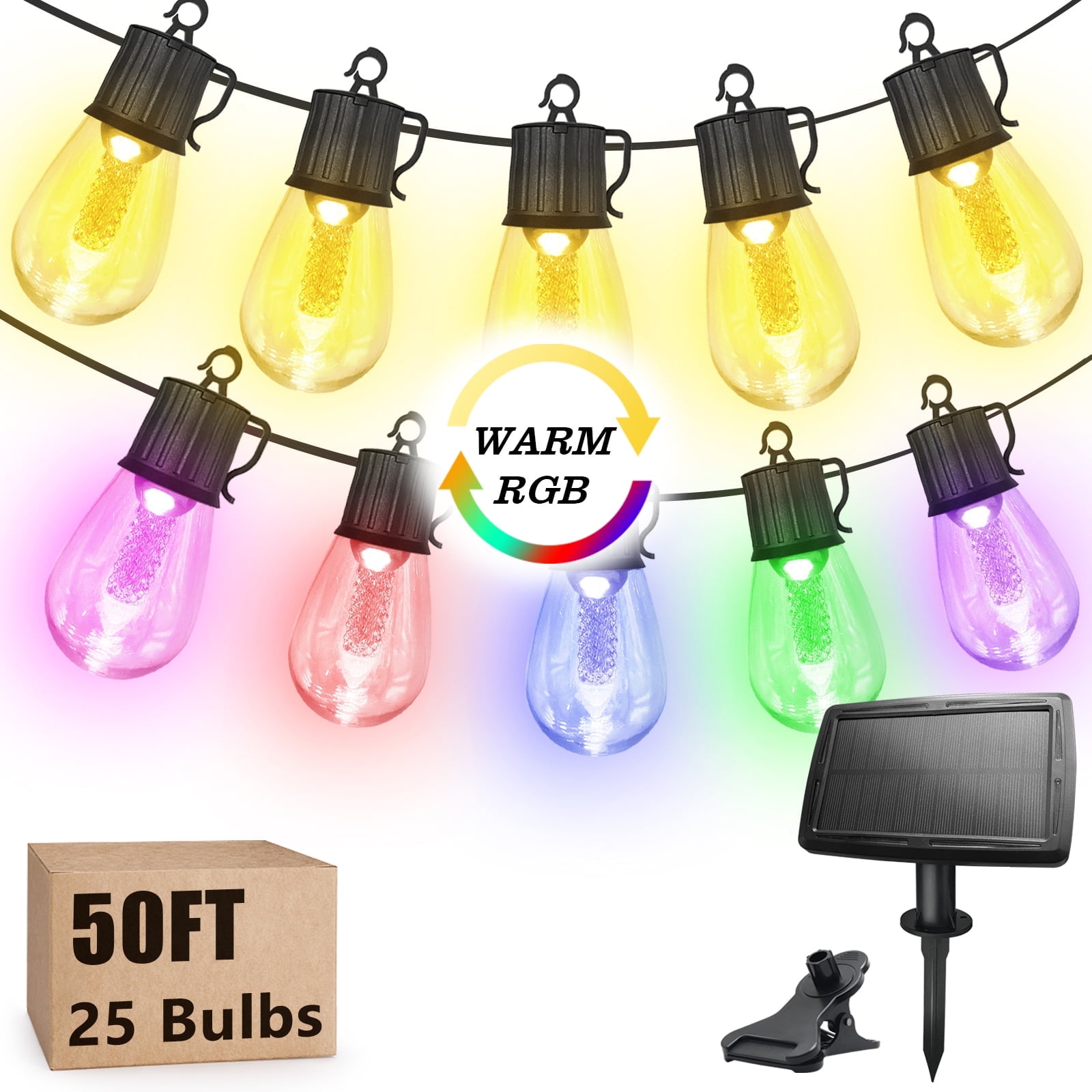 Solar Powered 50FT Outdoor String Lights for Garden & Party, Warm ...