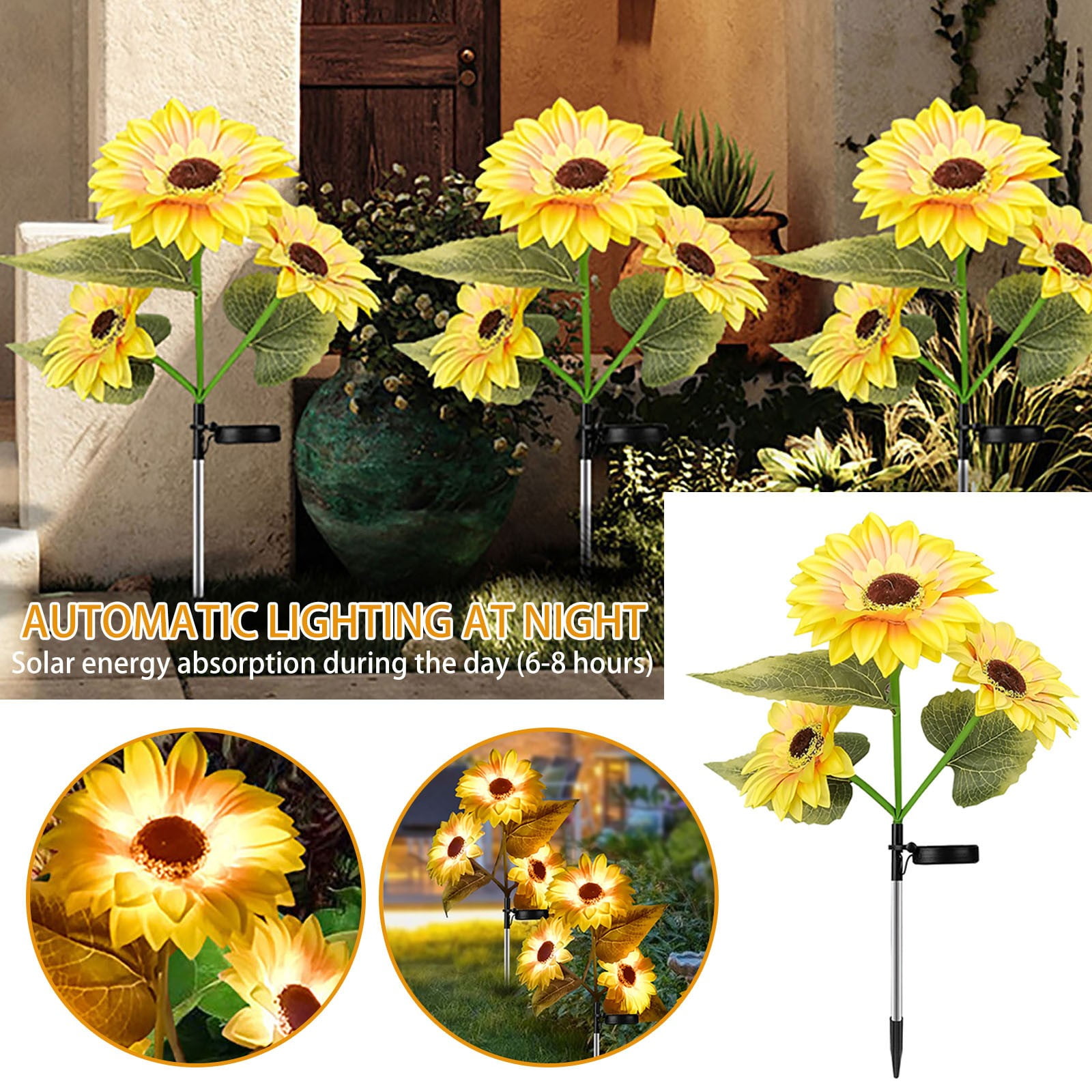 Outdoor Solar Sunflower Lights Solar Powered Sunflower Lights With 3 ...