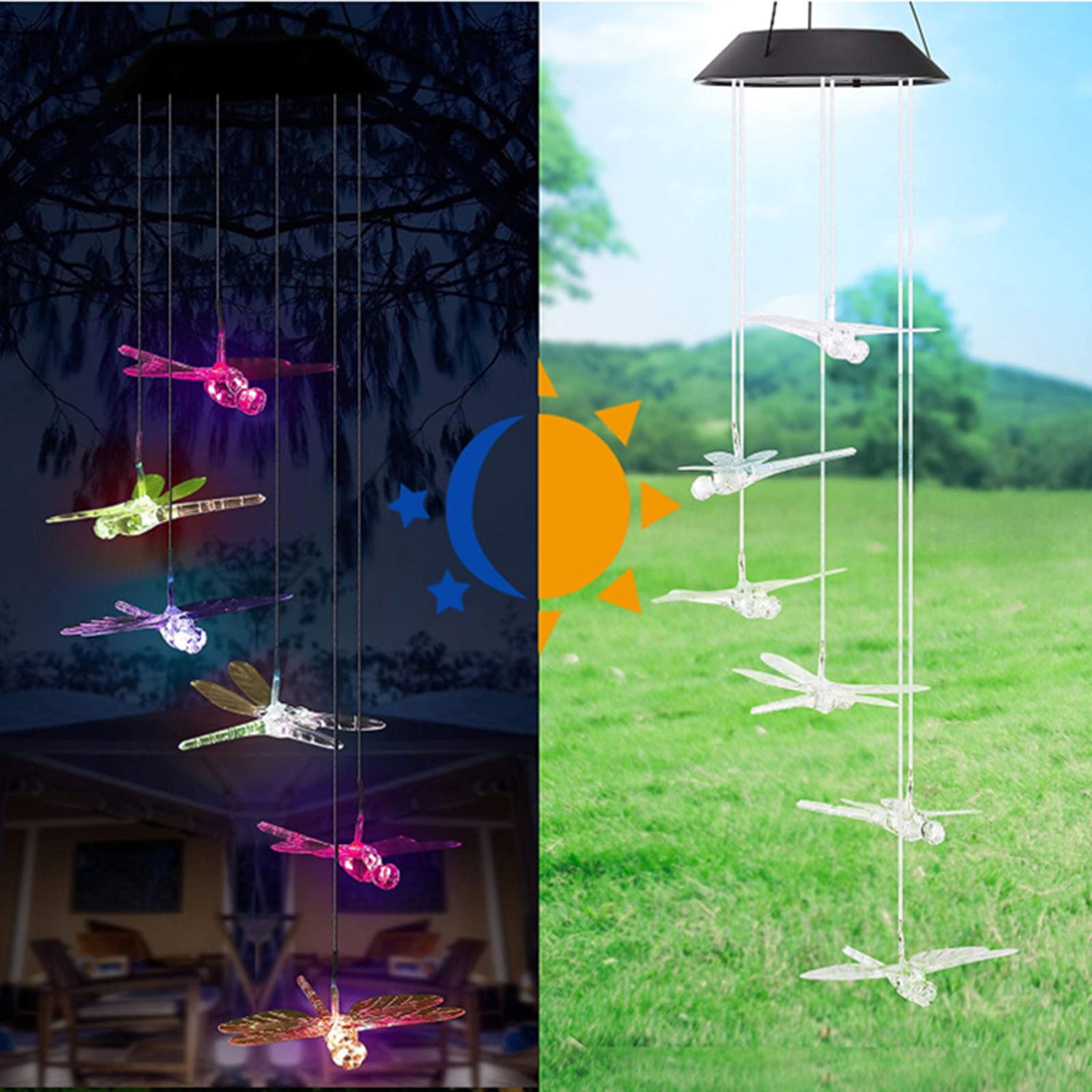 Outdoor Solar Wind Chime Light, LED Colorful Gradient EVA Ball, 25in ...
