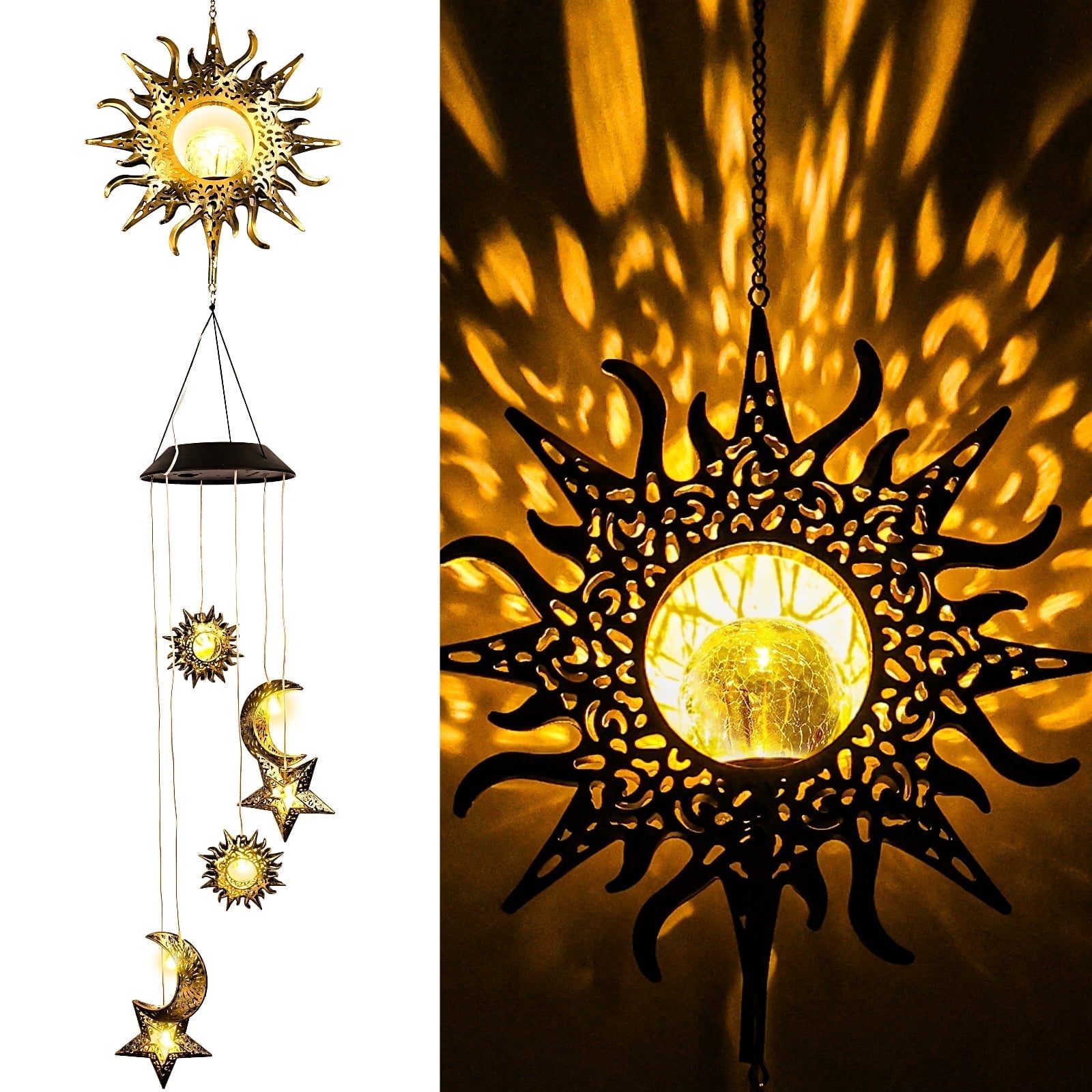 Hiteenyian Outdoor Solar Wind Chimes, Sun Moon Star LED Lights ...