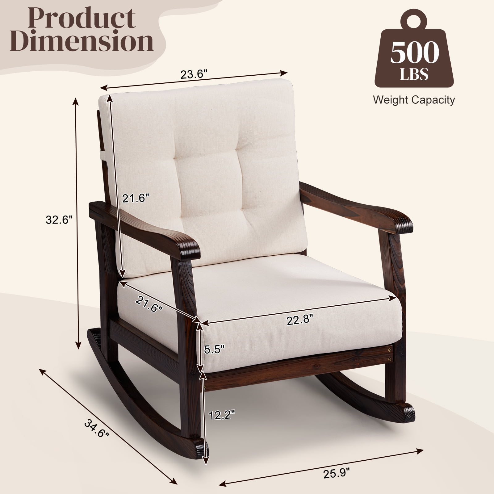 Outdoor Solid Fir Wood Rocking Chair, Wooden Rocker w/Detachable ...