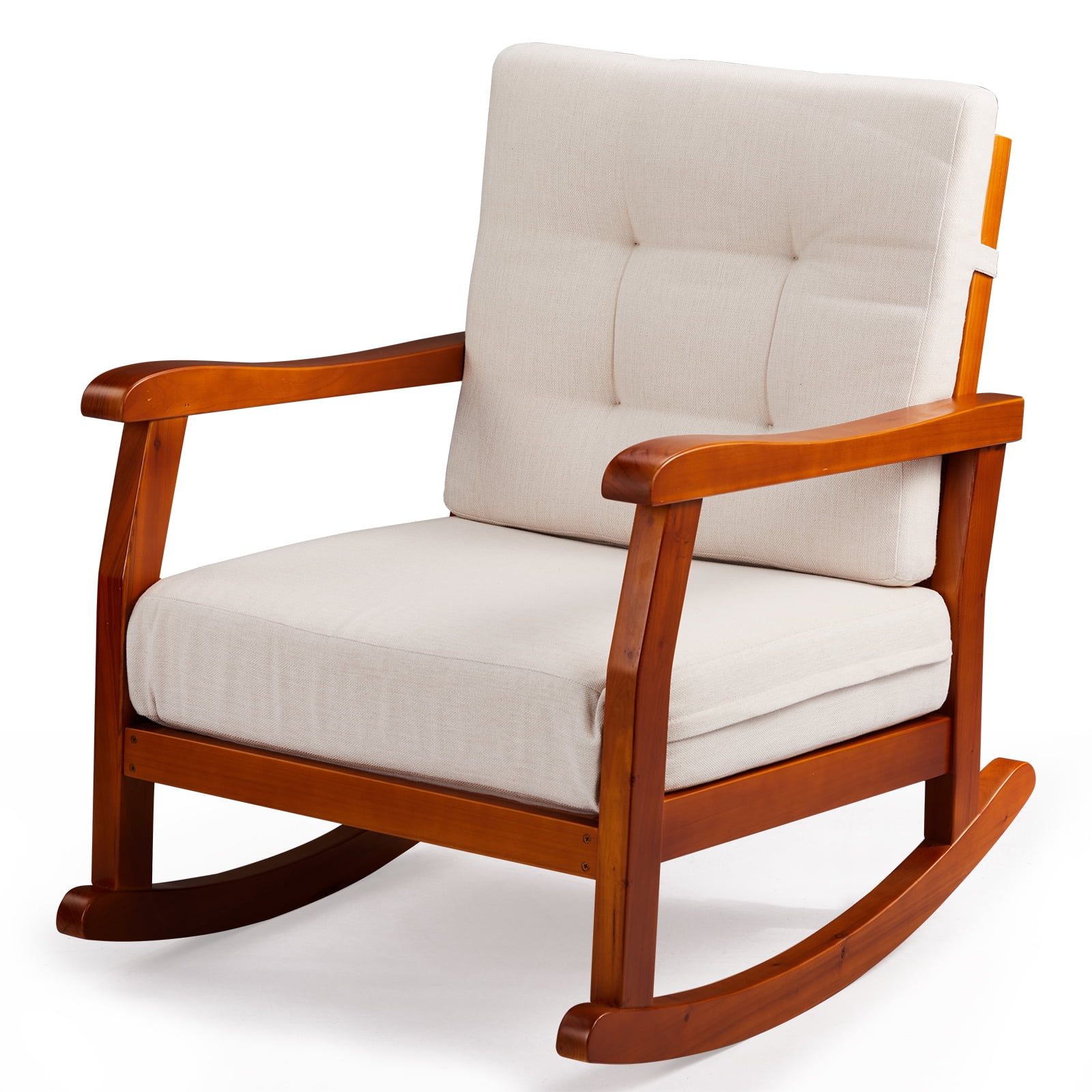 Outdoor Solid Fir Wood Rocking Chair, Wooden Rocker w/Detachable ...