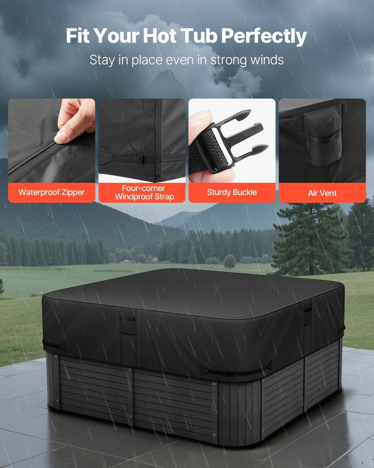 Outdoor Spa Cover 88x88x20 - Heavy Duty, Black, Waterproof & Windproof ...