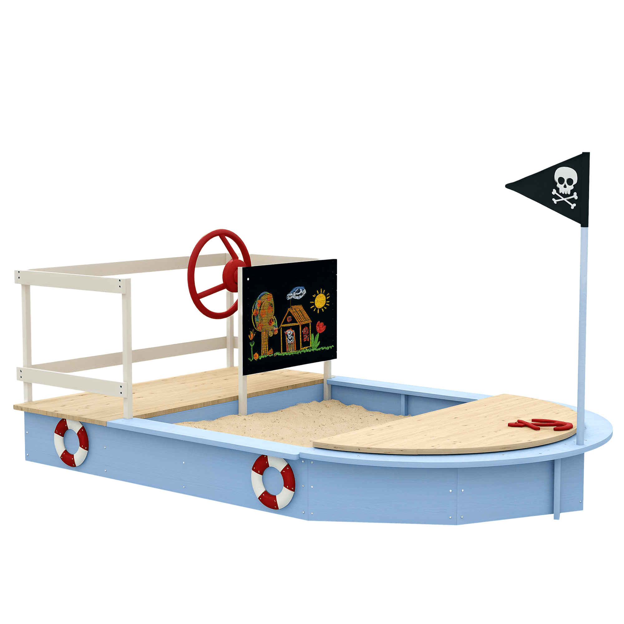 Outdoor Sports Toys Wooden Sandbox with Pirate Ship Design for 3-7 ...