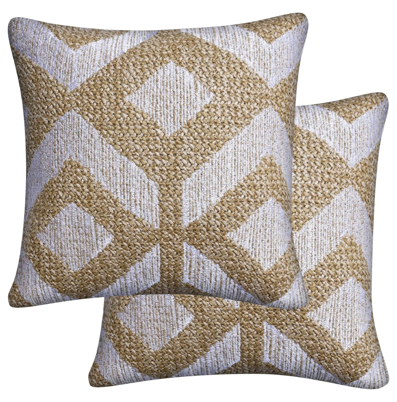 Outdoor Square Toss Pillow Set, 17" H x 17" L, Raffia Geo Tan Outdoor ...