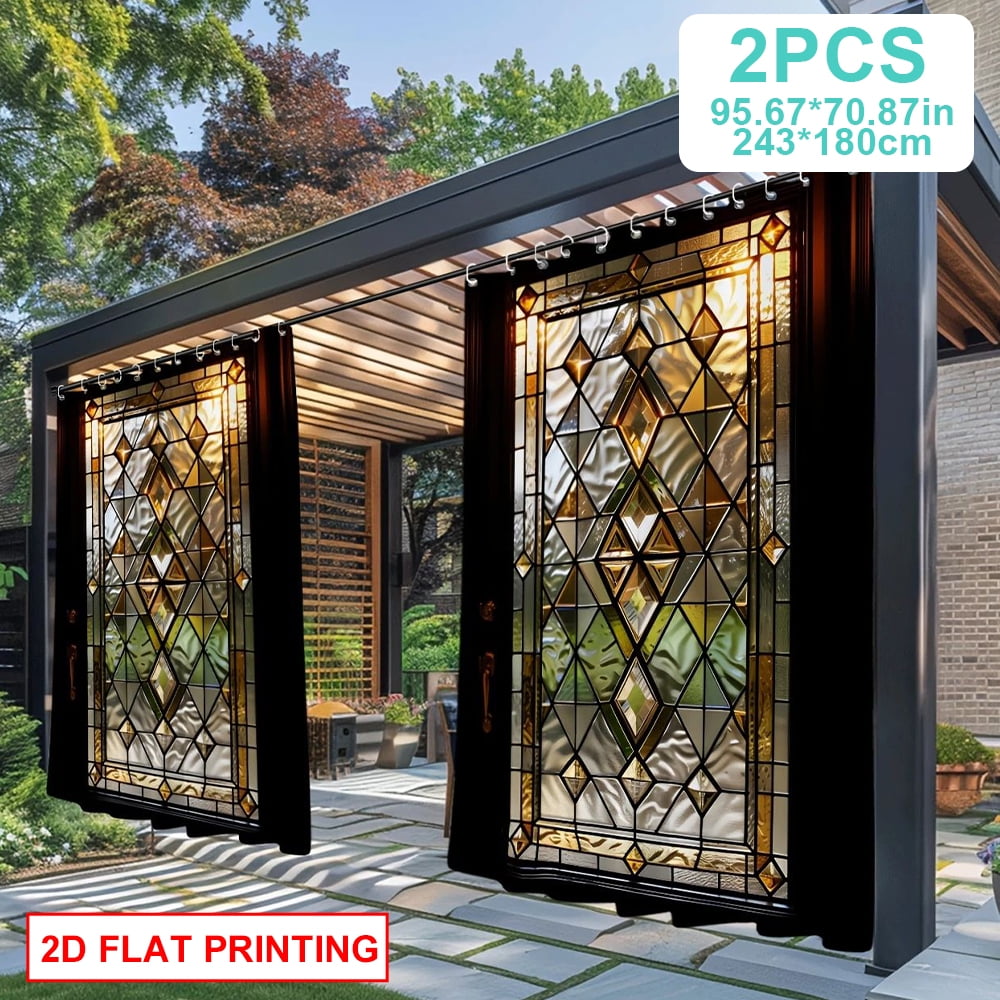 Outdoor Stained Glass Windows Curtains, Waterproof Glass Pattern ...