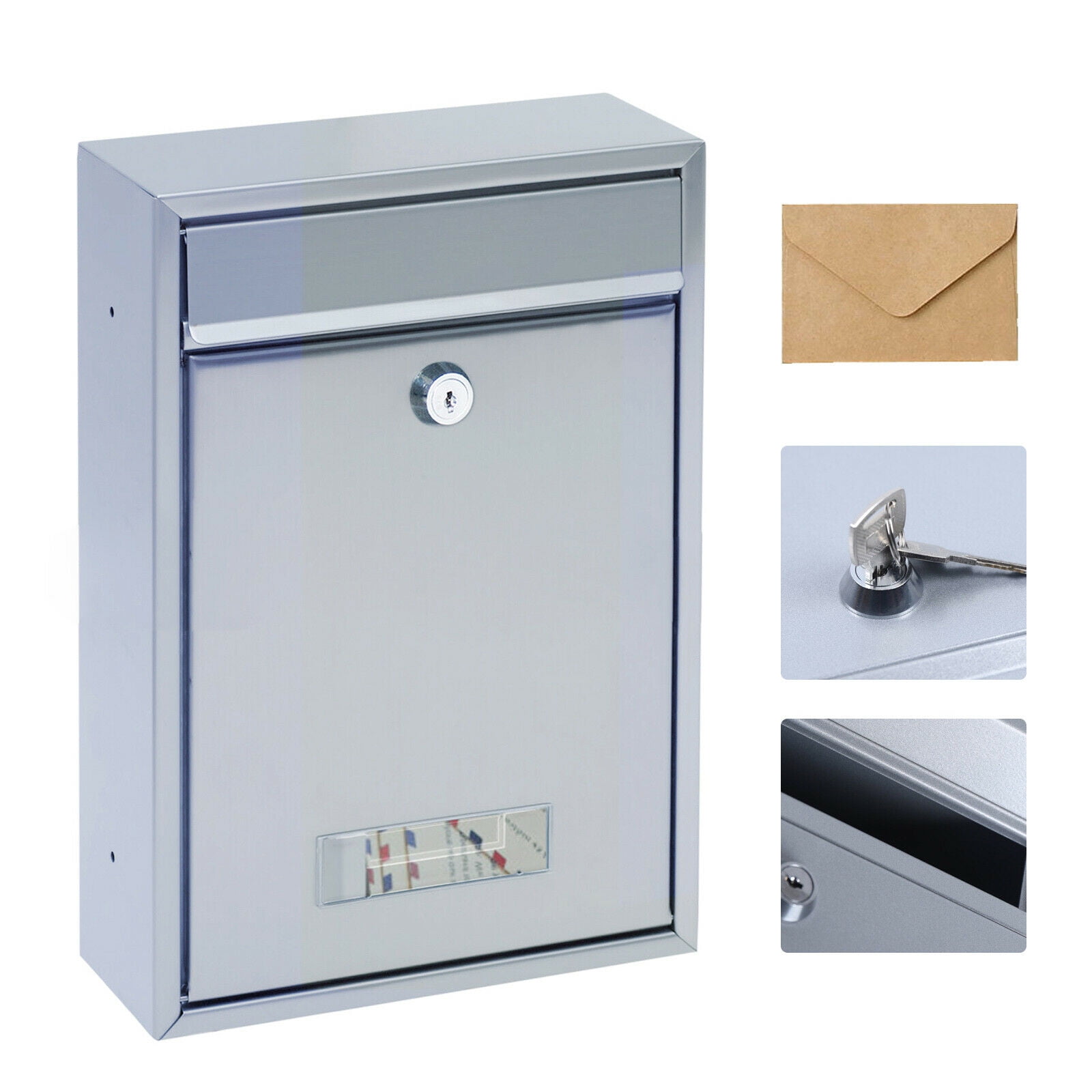 Outdoor Stainless Steel Mail Letter Post Box Wall Mounted Lockable ...