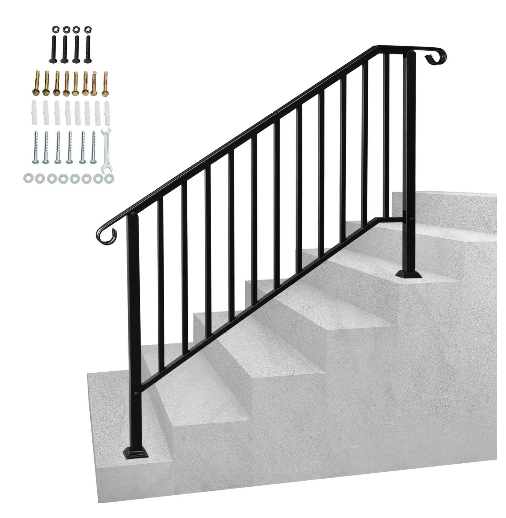 Outdoor Stair Handrail for 1 to 4 Steps Black Carbon Steel Transitional ...