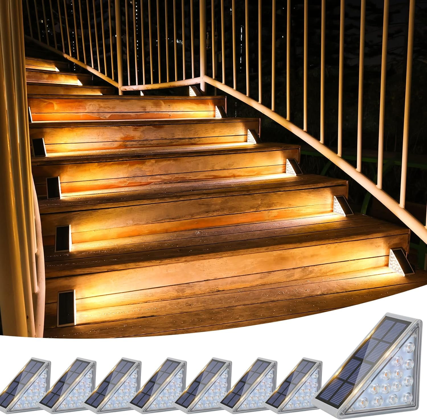 Outdoor Stair Lights 8 Pack, Solar Step Lights Waterproof IP67,80 Lumen ...