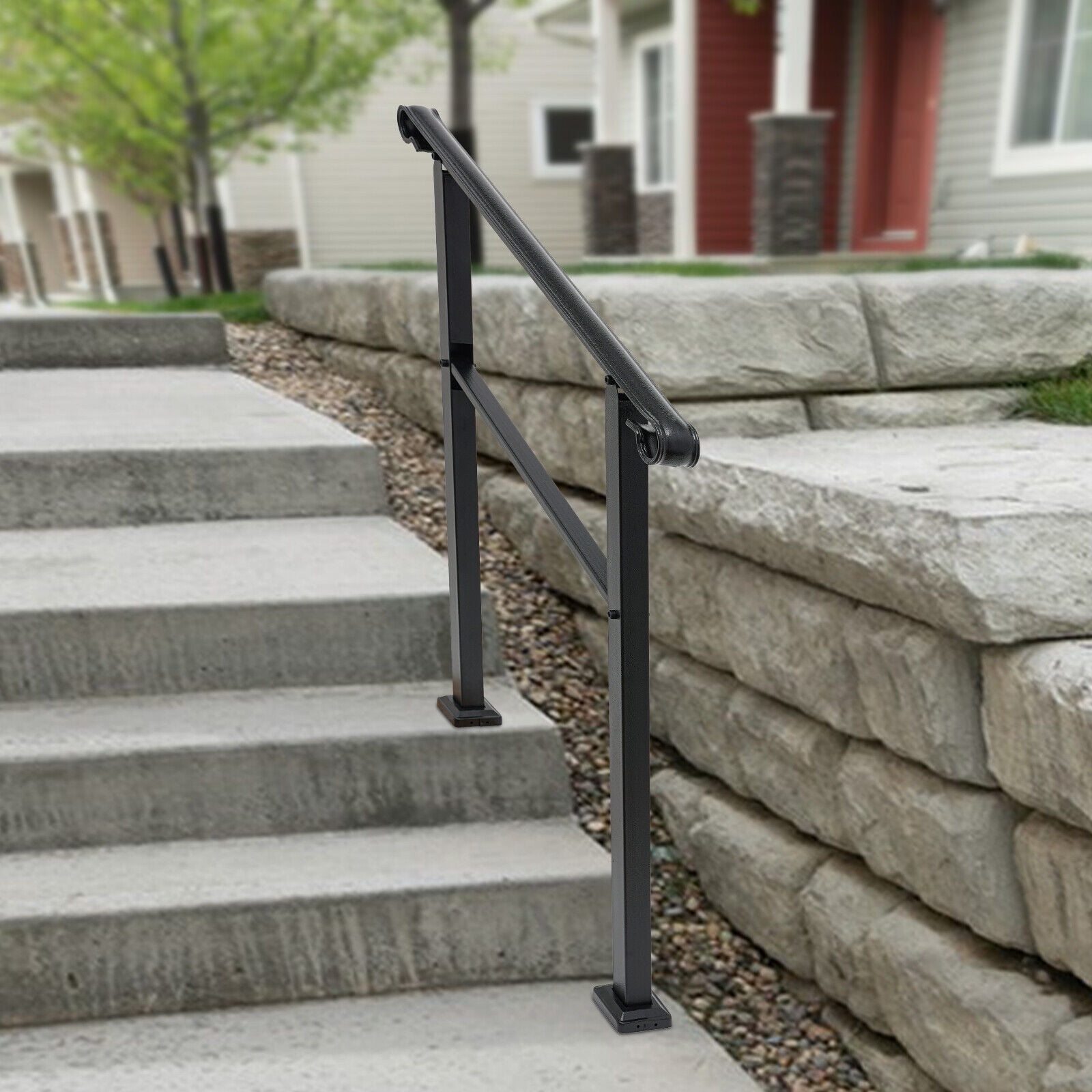 Outdoor Stair Railing, 3-Step Outdoor Step Rail, Step Metal Exterior ...
