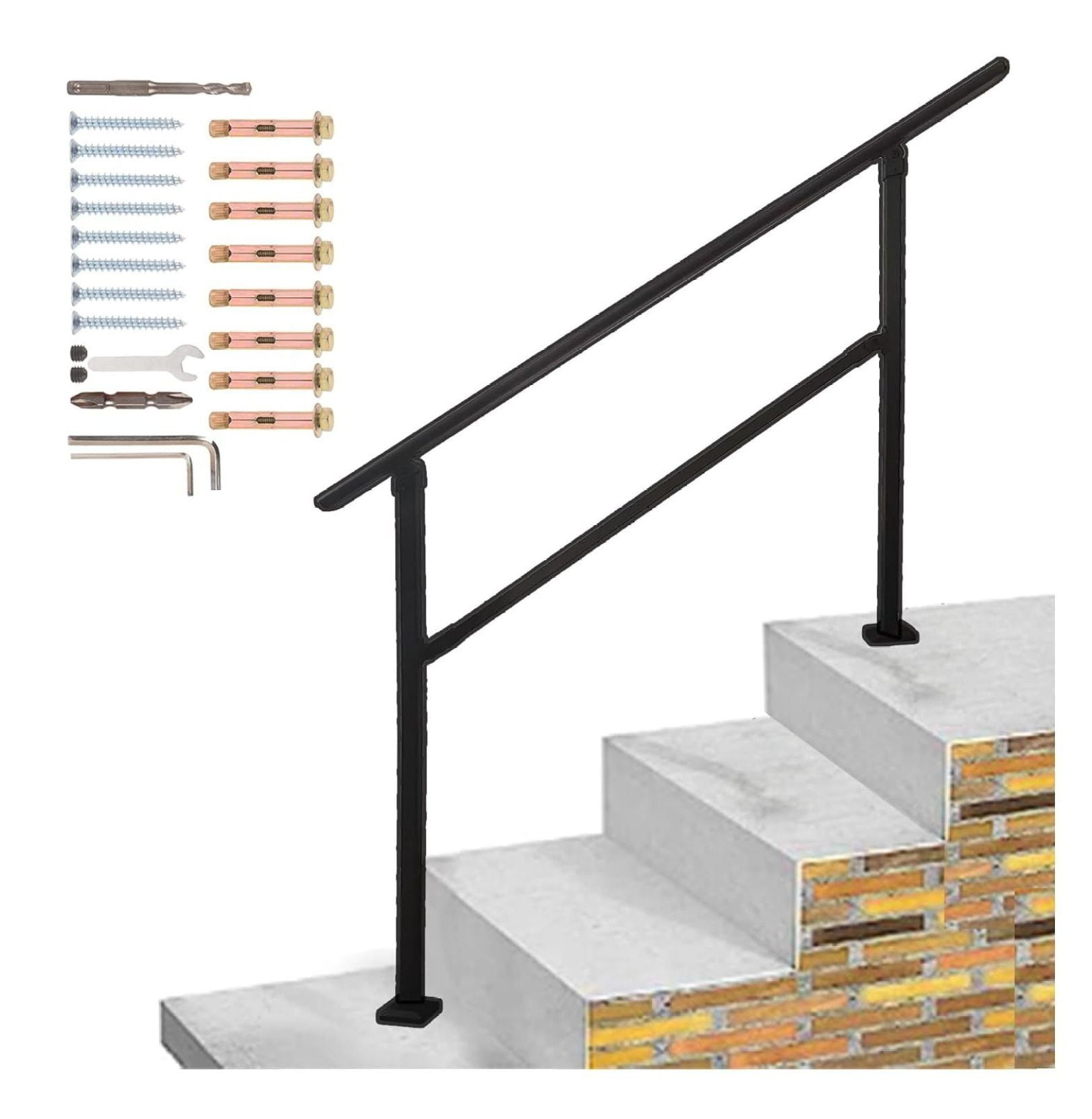 Outdoor Stair Railing,Black Exterior Handrail Adjustable from 0 to 60 ...