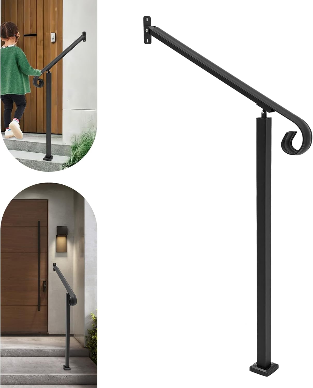 Outdoor Stair Railing Handrails,Porch Railing Sturdy Single Post Metal ...