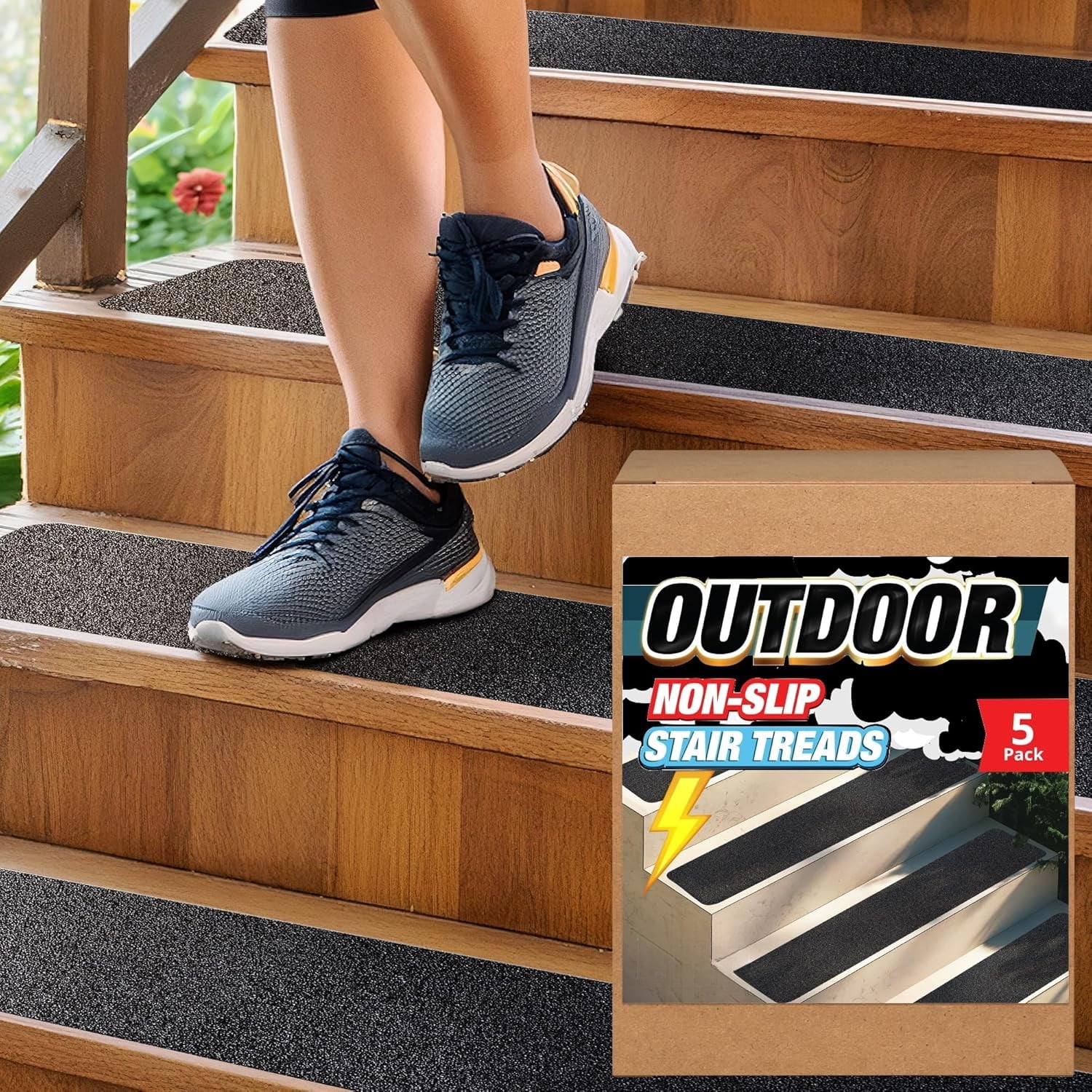 Outdoor Stair Treads Non Slip 30" x 8" - 5-Pack Weather Resistant ...