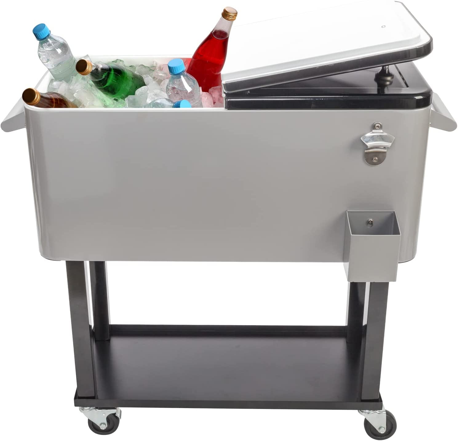 Outdoor Standing Cooler with Wheels Outside Beverage Cooler Cart 80Qt ...