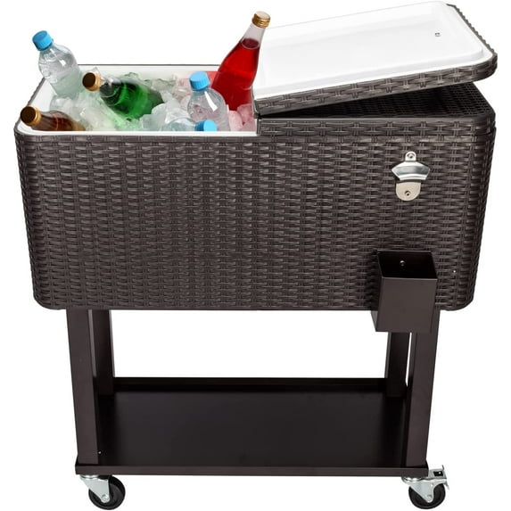 Outdoor Standing Cooler with Wheels Outside Beverage Cooler Cart 80Qt ...