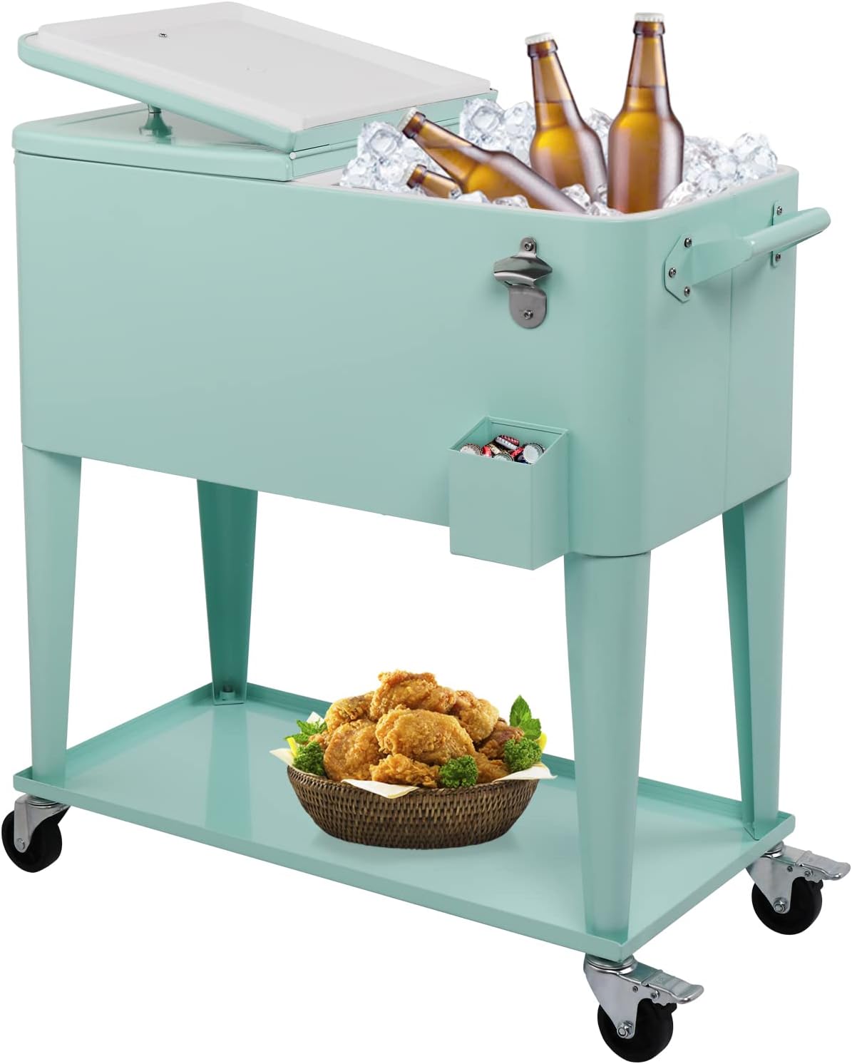 Outdoor Standing Cooler with Wheels Outside Beverage Cooler Cart 80Qt ...