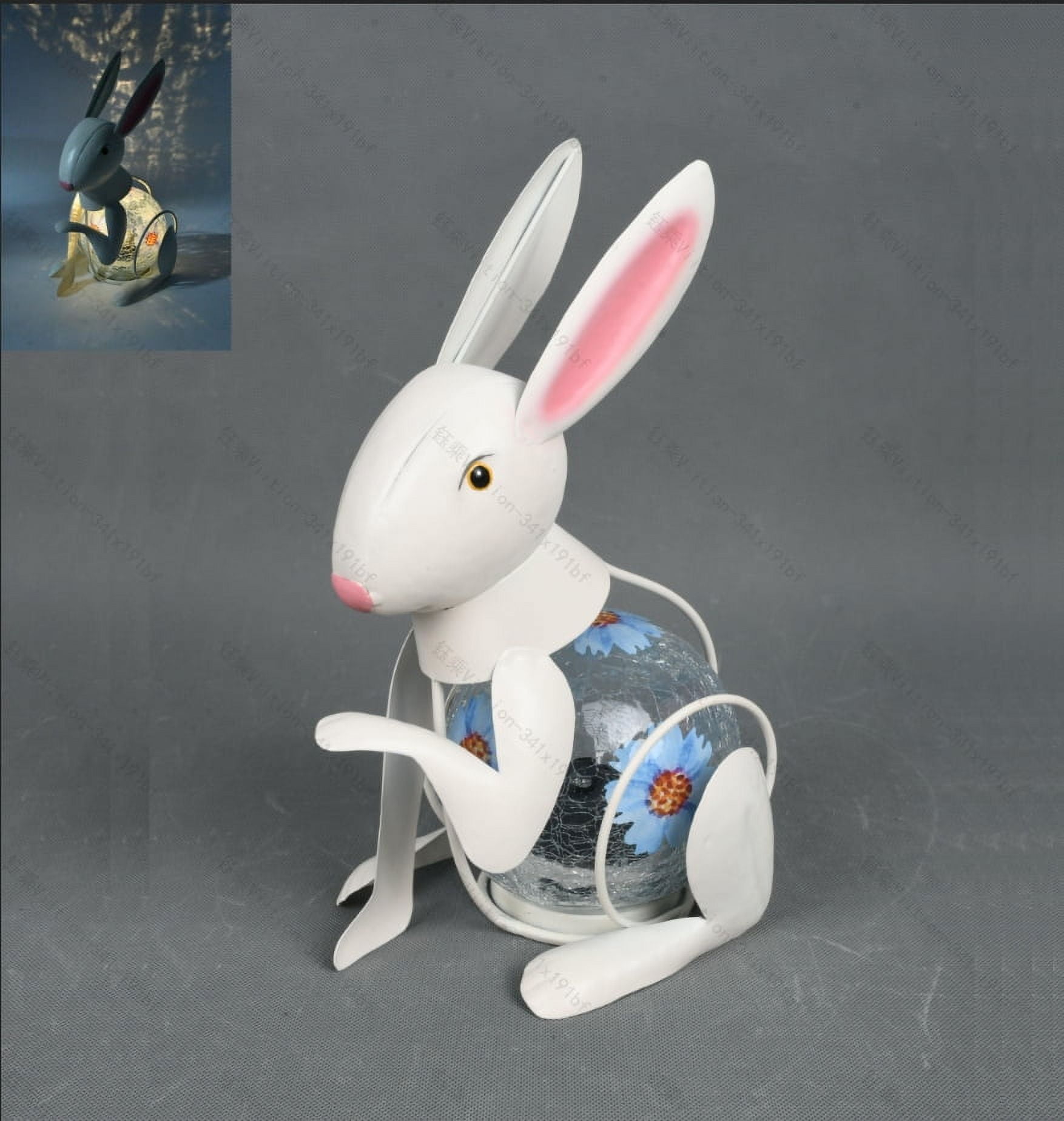 Outdoor Statue Solar Iron Rabbit Garden Statue,Hand-Painted Flowers ...