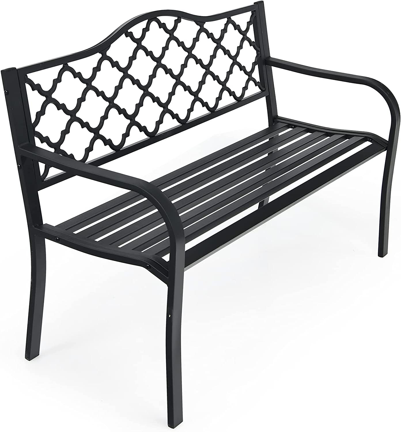 Outdoor Steel Garden Bench, Patio Park Bench w/Iron Casted Seat ...