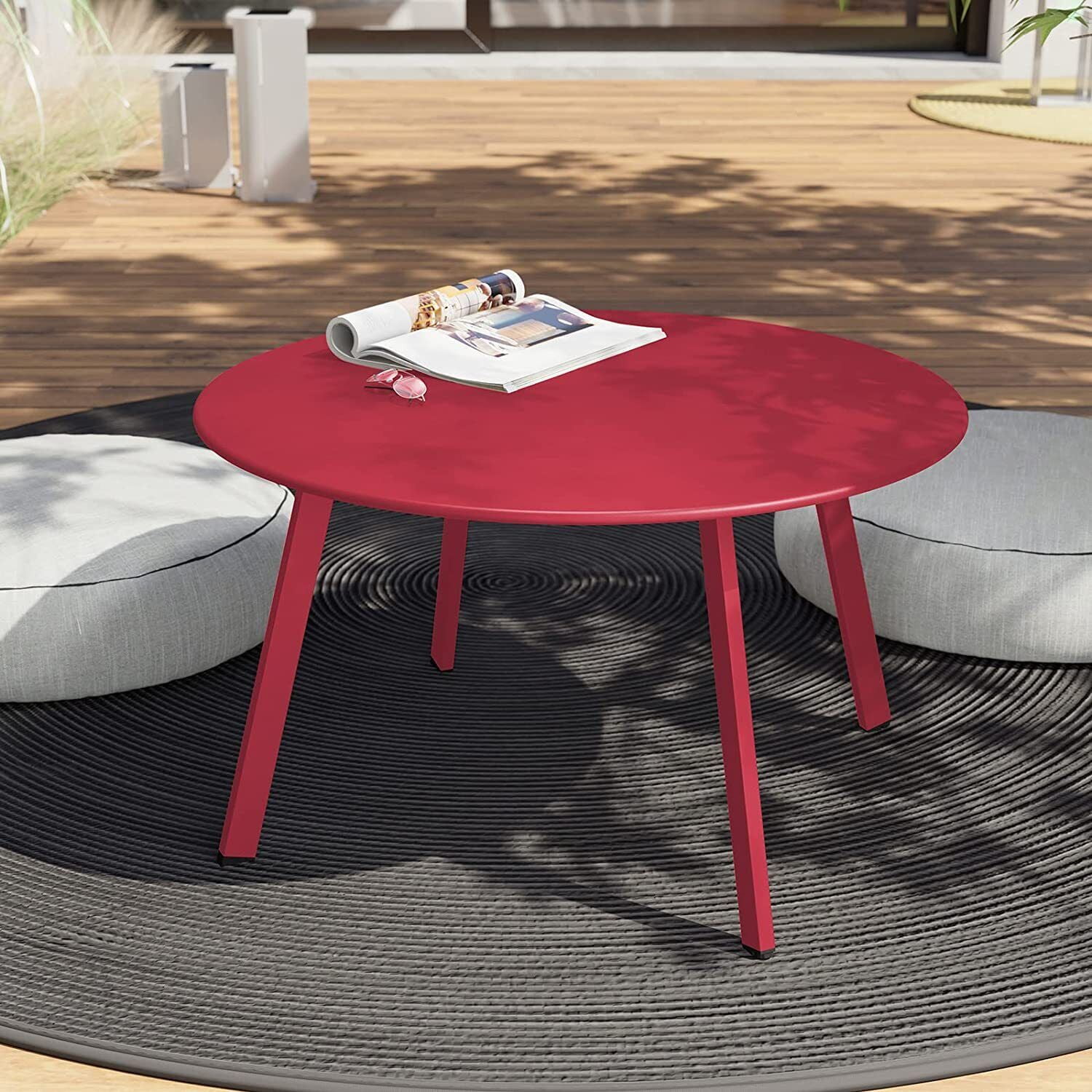 Outdoor Steel Patio Side Table, Round Coffee Table Weather Resistant ...