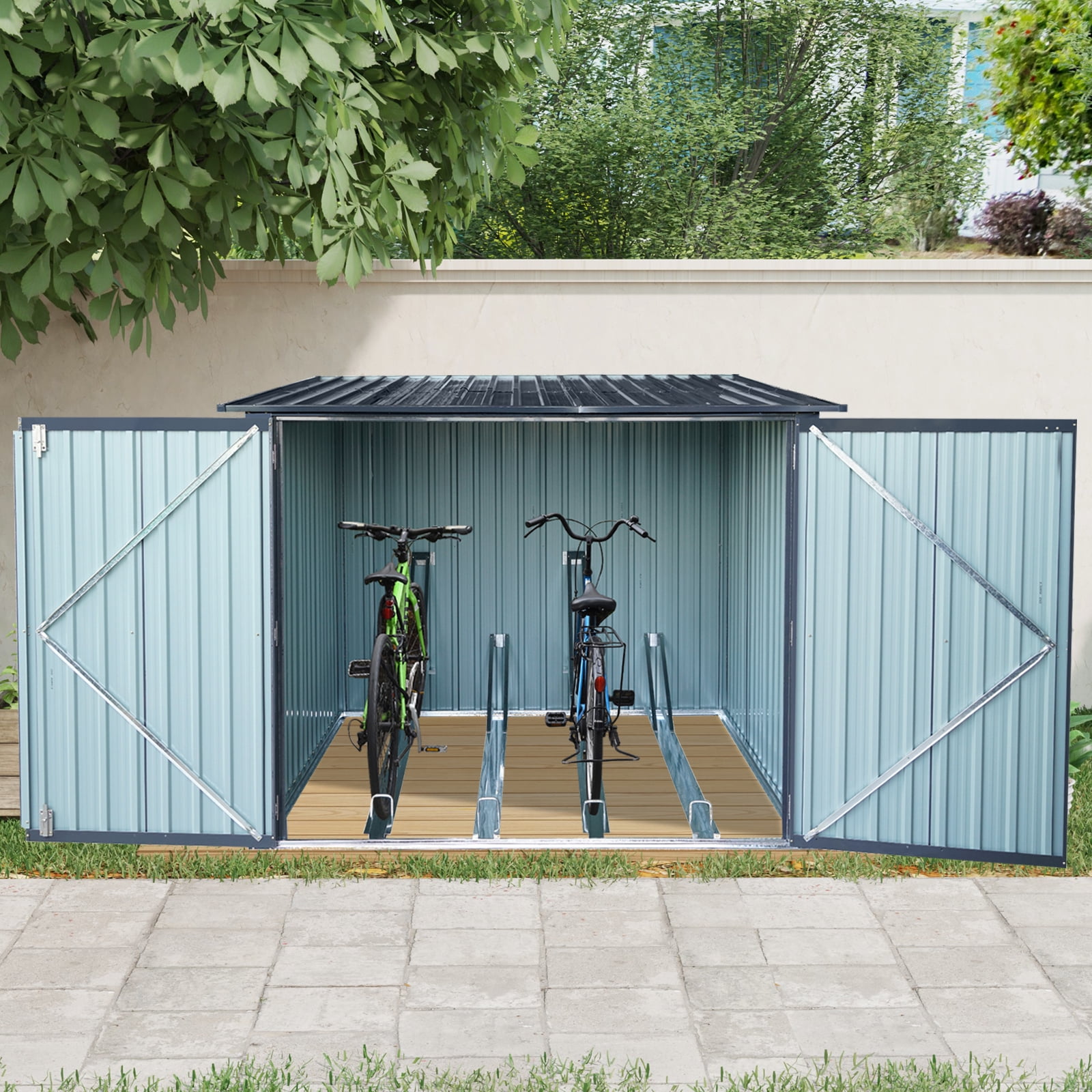 Outdoor Steel Storage Shed For Bicycle with Slope Roof and 4 Bike ...