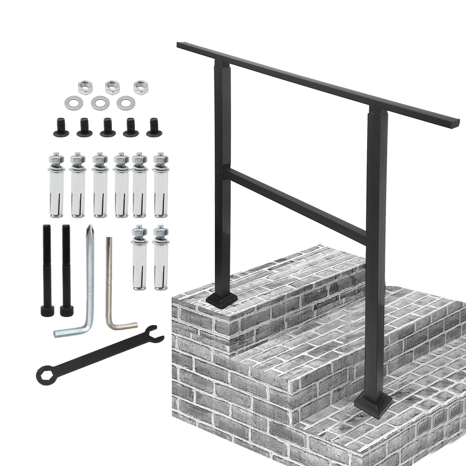 Outdoor Steps Handrails, 3 Step Hand Rail Black Wrought Iron Hand Rails ...