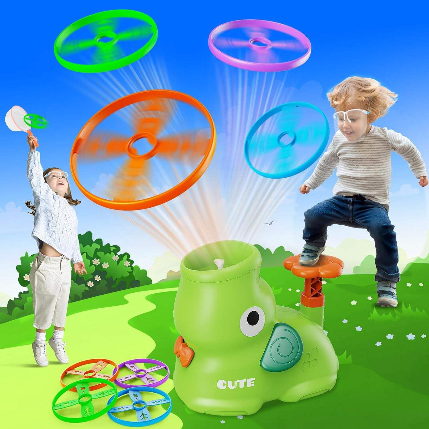 Outdoor Stomp Flying Disc Launcher Toys for Kids Ages 3 4 5 6 7 8 9 10 ...