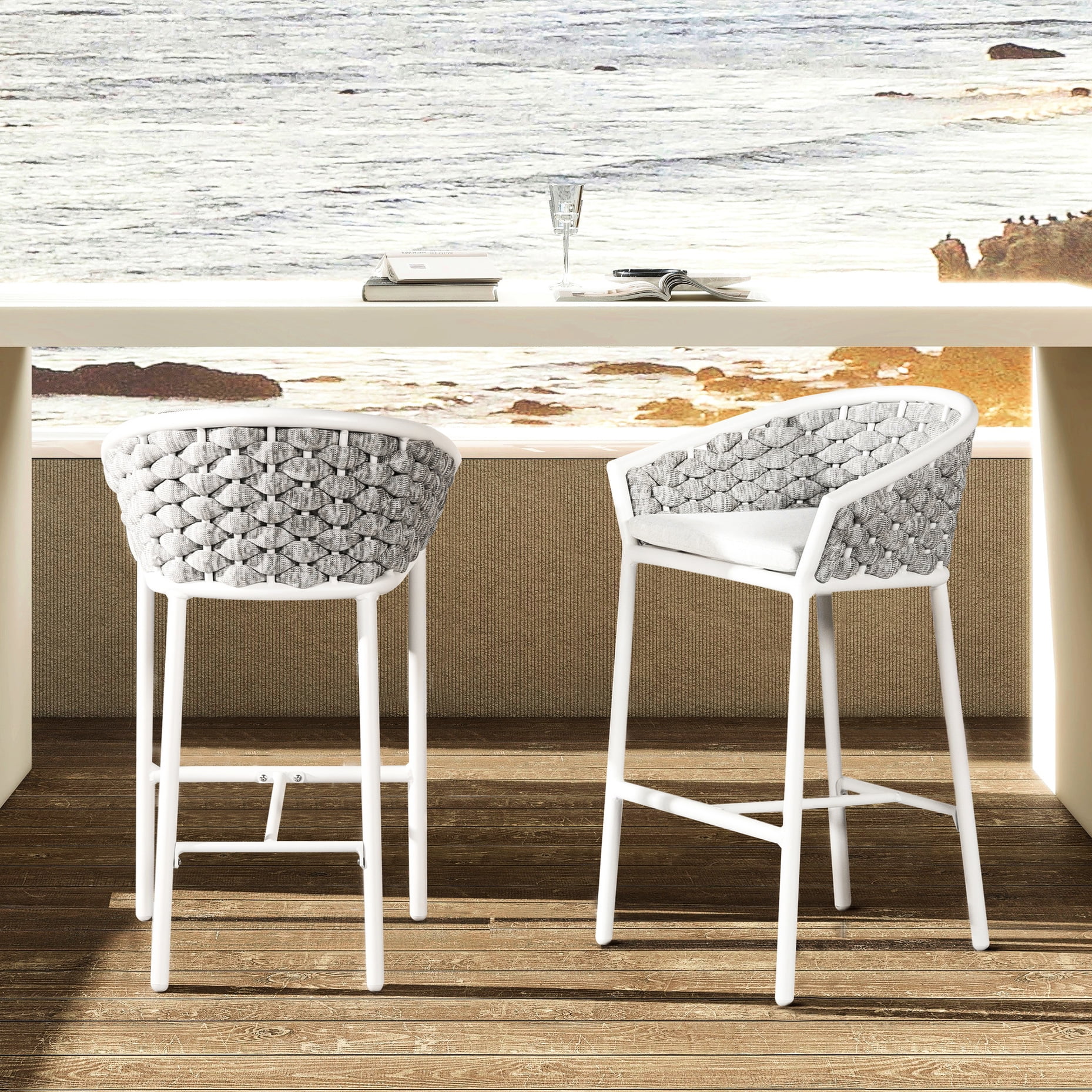 Outdoor Stool / Versatile Function, 27.5" Rope Barrel, Acrylic Material ...