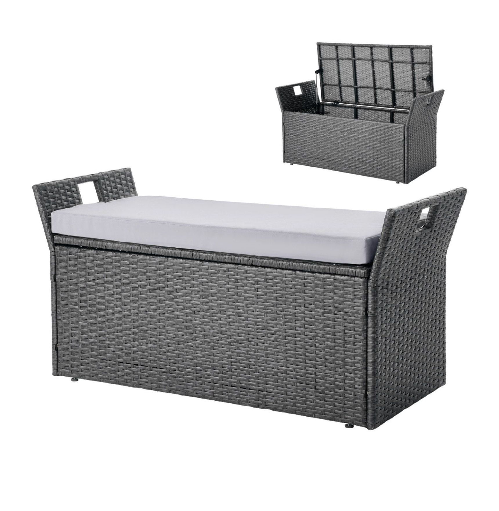 Outdoor Storage Bench PE Rattan 40Gal Deck Box, Waterproof Outdoor Seat ...