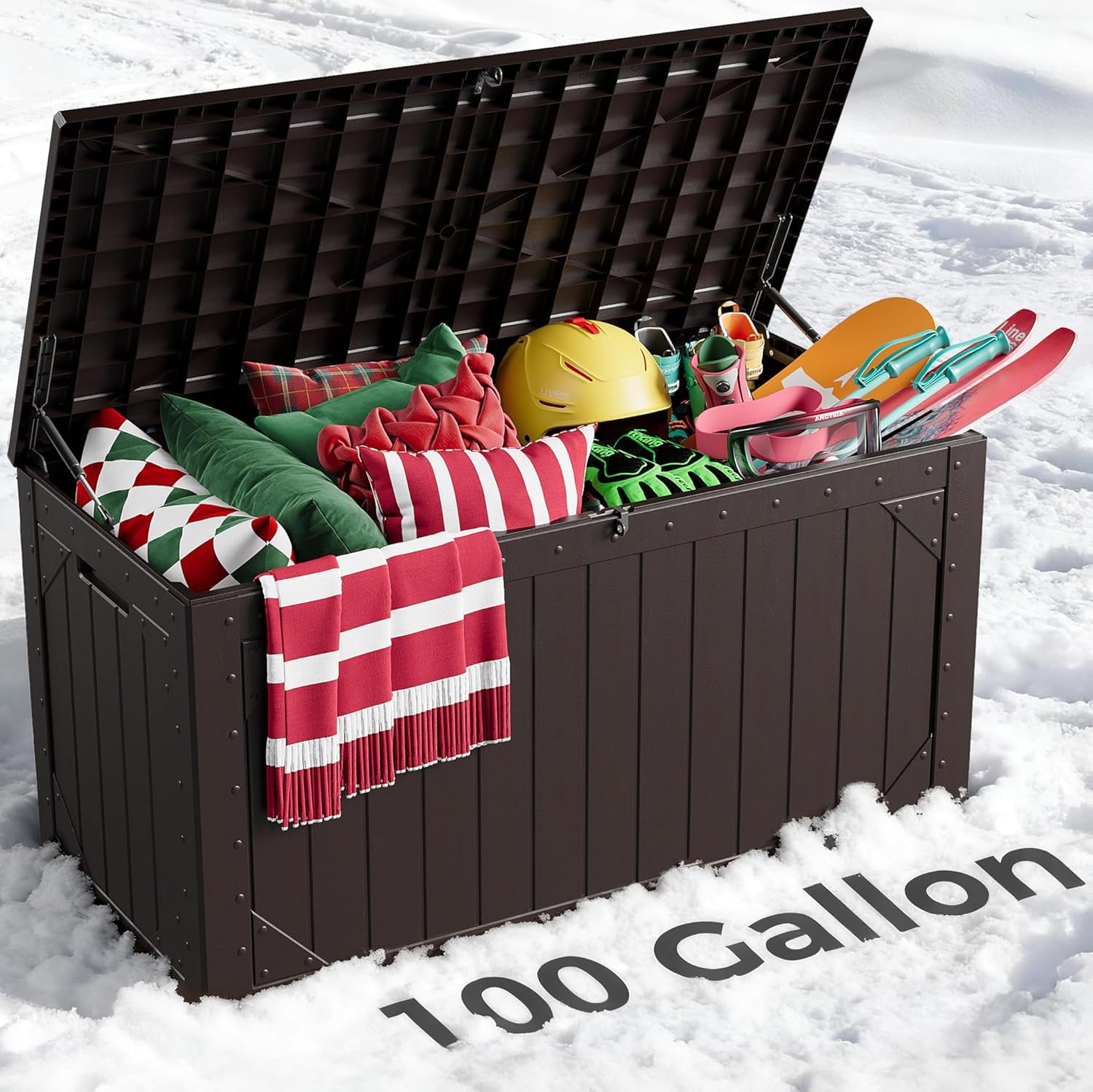 Outdoor Storage Box, 100 Gallon Deck Box Outdoor Storage Bench Outside ...