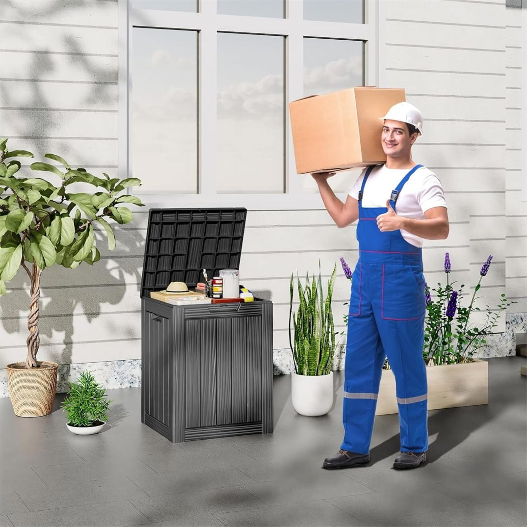 Outdoor Storage Box 28 Gallon, Deck Box Waterproof Resin with Lockable ...