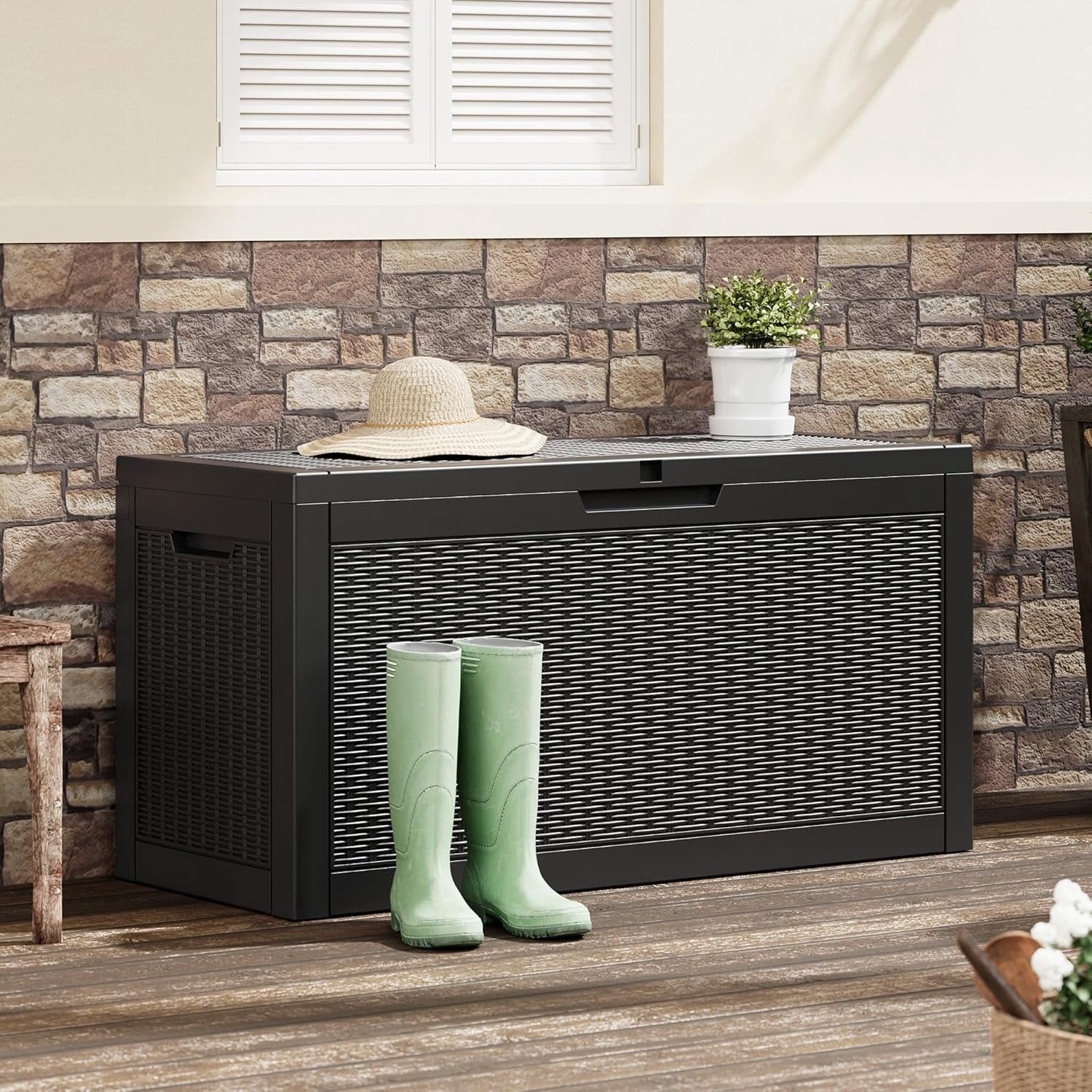Outdoor Storage Box,60 Gallon Outside Deck Box Waterproof,Resin Outdoor ...