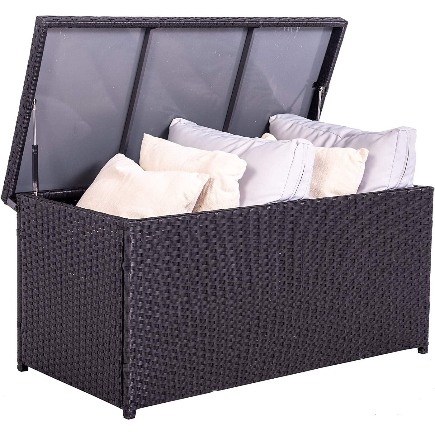 Outdoor Storage Box, 60 Gallon Wicker Patio Deck Boxes with Lid Black ...