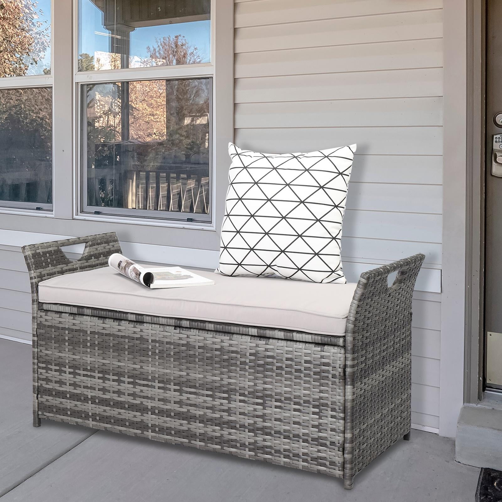 Rattan bench grey store