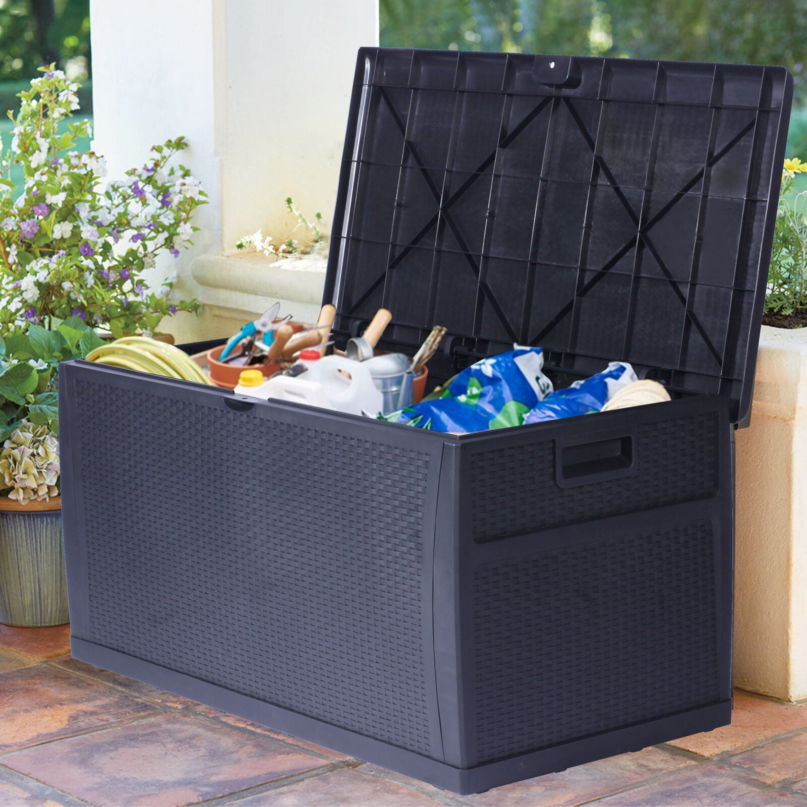 Outdoor Storage Box Rattan Effect Garden Bench Seat Organizer Patio ...