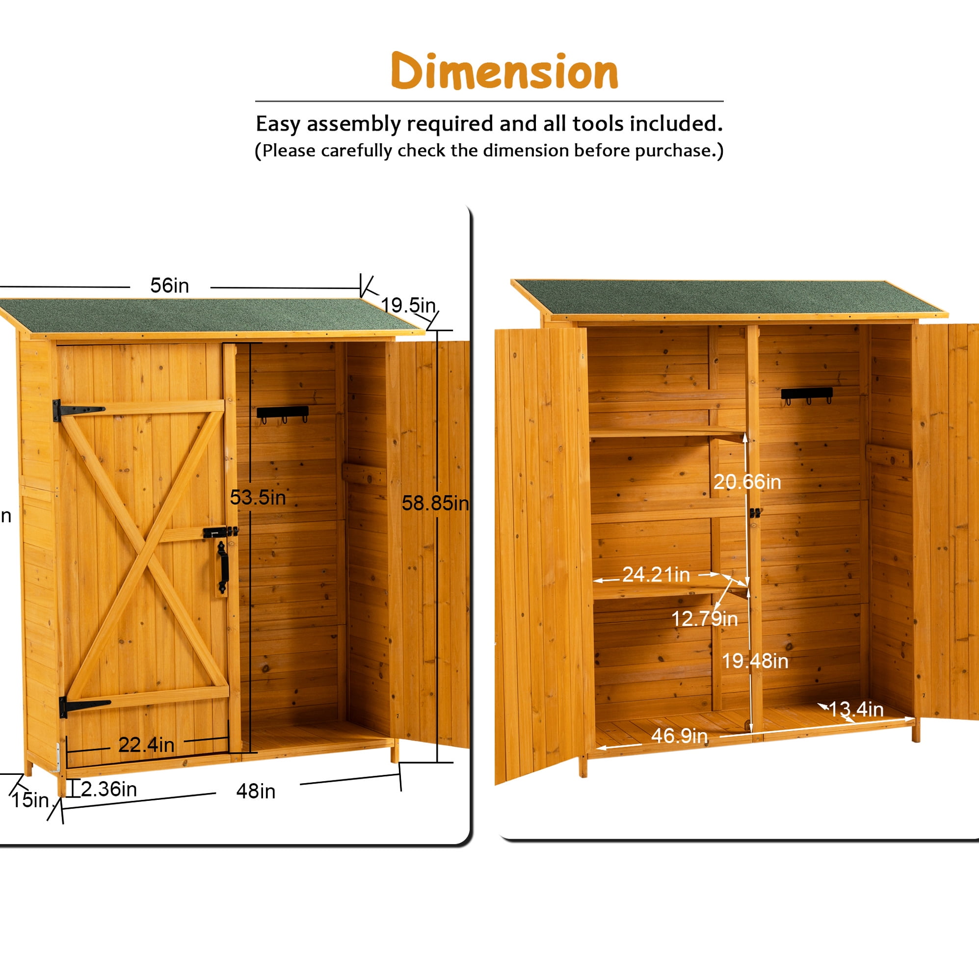 Outdoor Storage Cabin - 56"l X 19.5"w 64"h, Lockable Door, Fir Wood ...