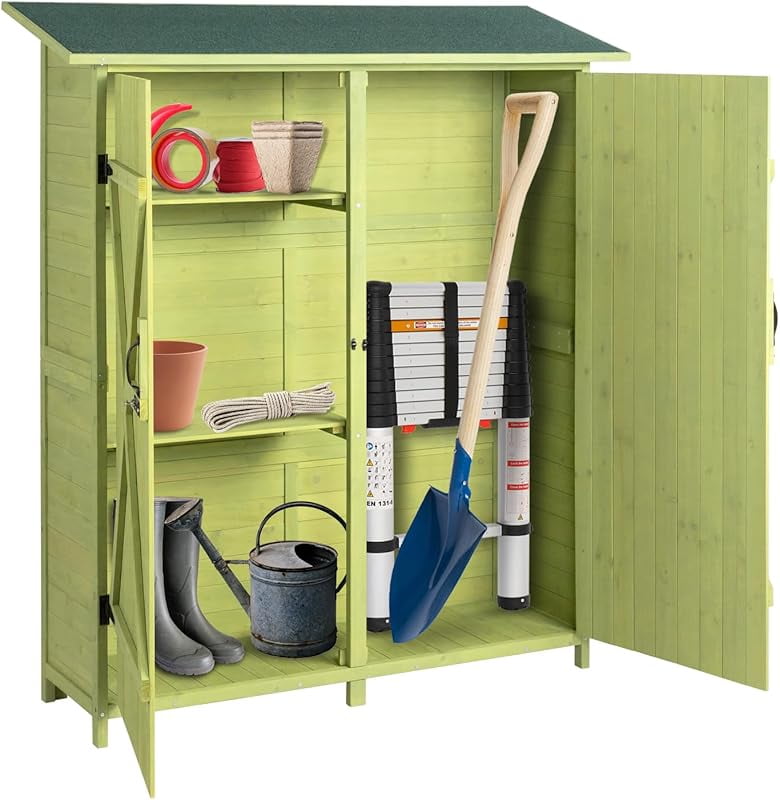 Outdoor Storage Cabinet, 70in Wooden Vertical Garden Tools Shed, Patio ...