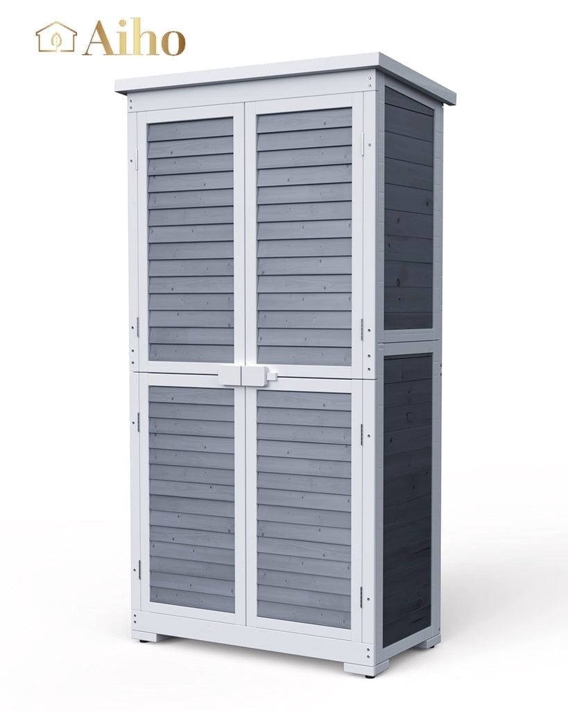 63.2" Outdoor Storage Cabinet with Adjustable Shelves, Aiho Wooden ...