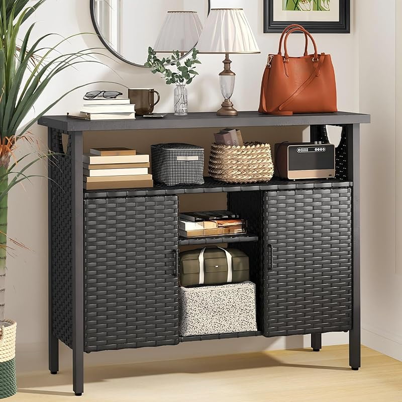 Outdoor Storage Cabinet, Outdoor Patio Bar w/2 Doors and Shelves ...